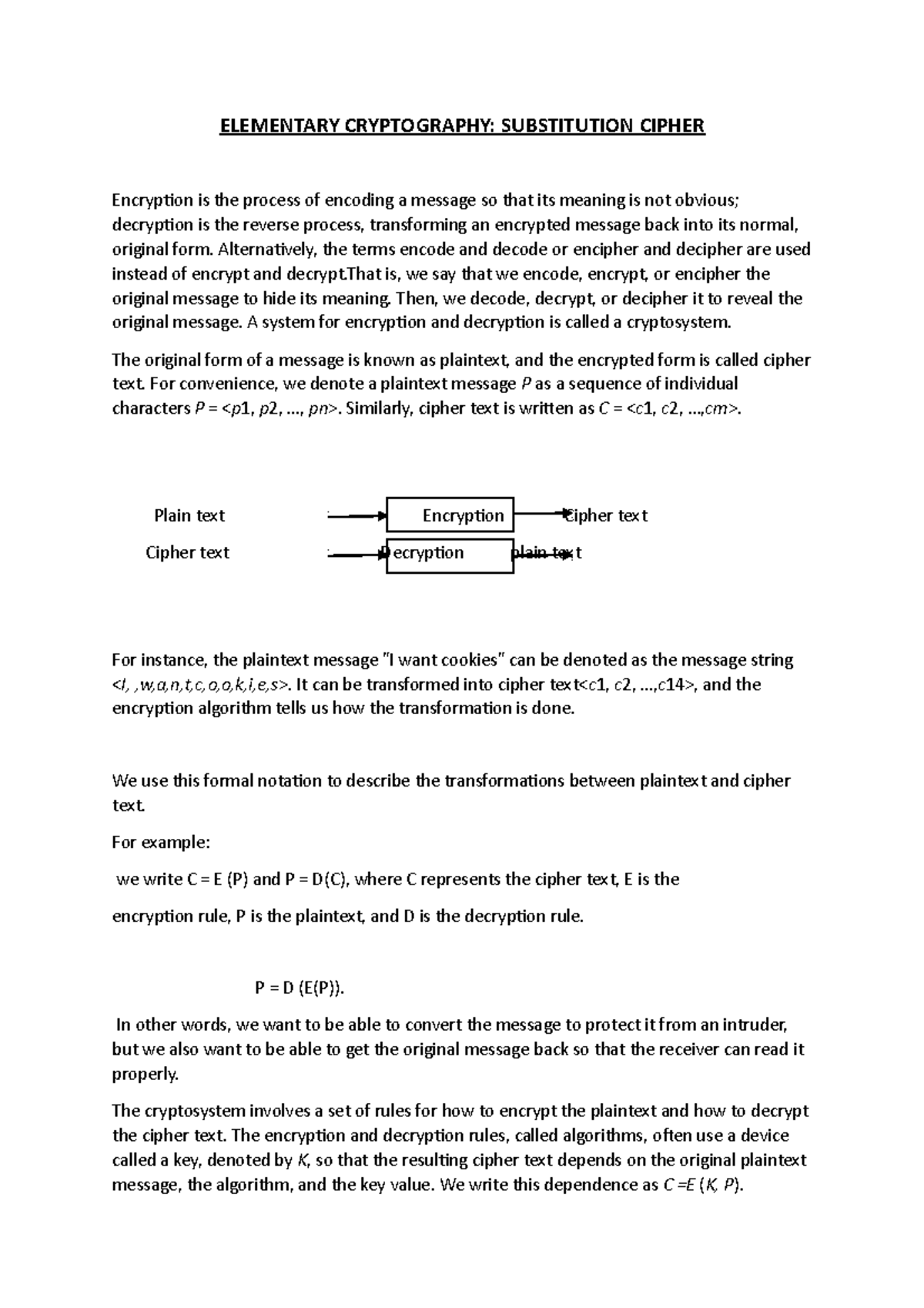 Elementary Cryptography Elementa Ry Cryptography Substitution Cipher Encryption Is The