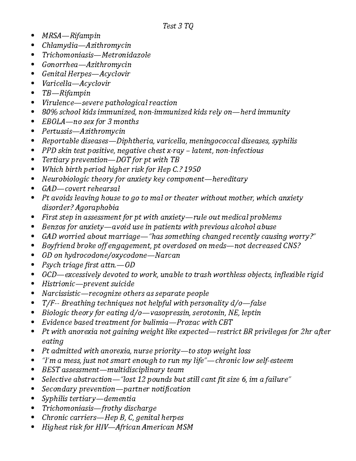 Test 3 TQ - Updated in 2022 - Test 3 TQ MRSA—Rifampin Chlamydia ...