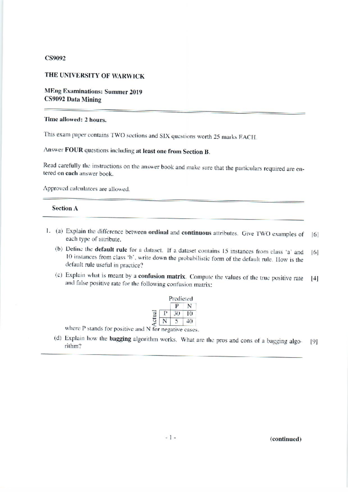 CS909 Data Mining: Practice Paper - Studocu