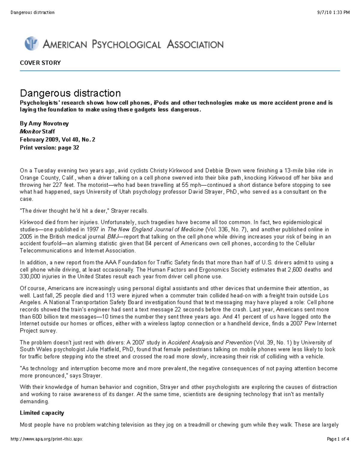 Dangerous Distraction - Dangerous distraction Psychologists' research ...