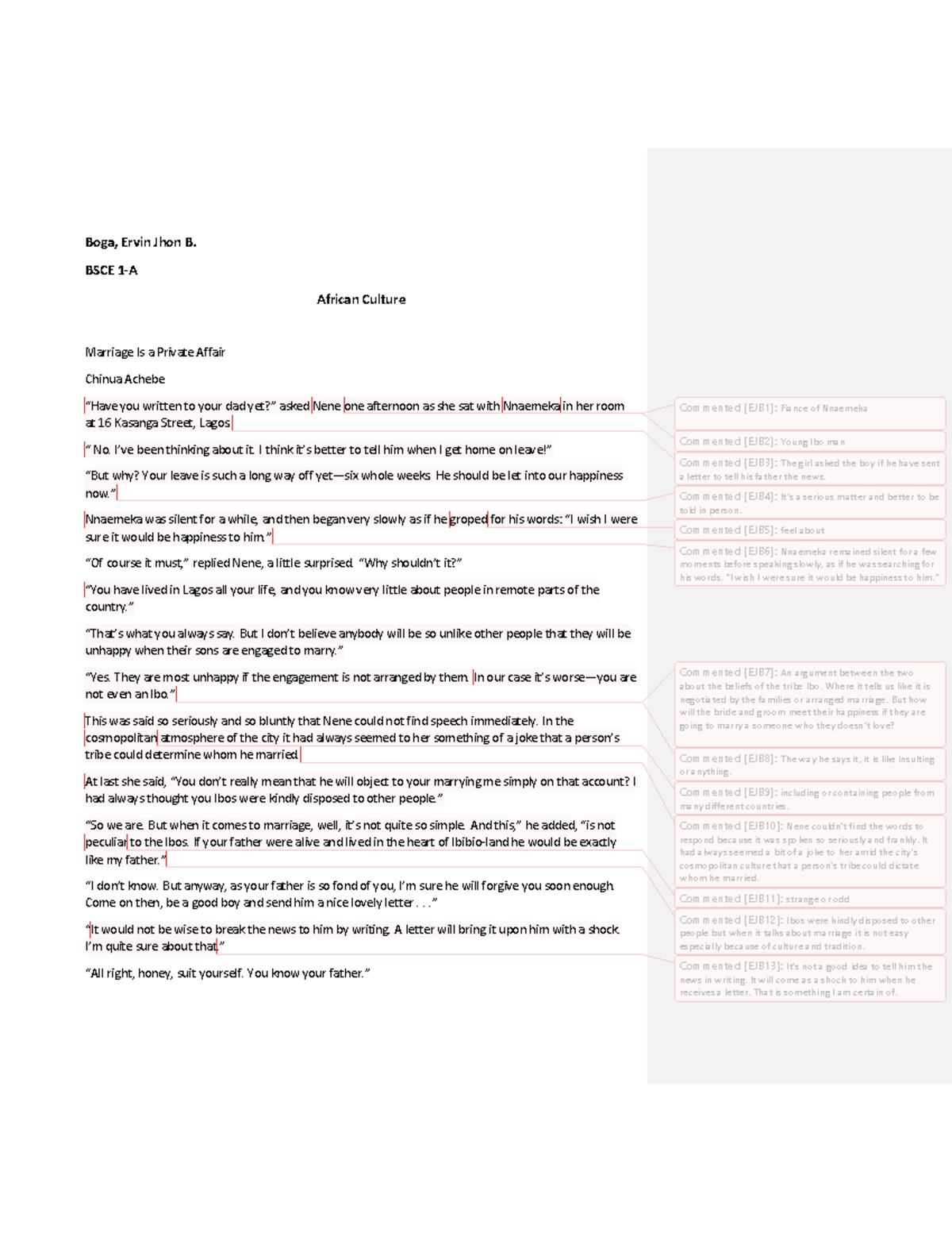Annotation 1 - Thank me later - Boga, Ervin Jhon B. BSCE 1-A African ...