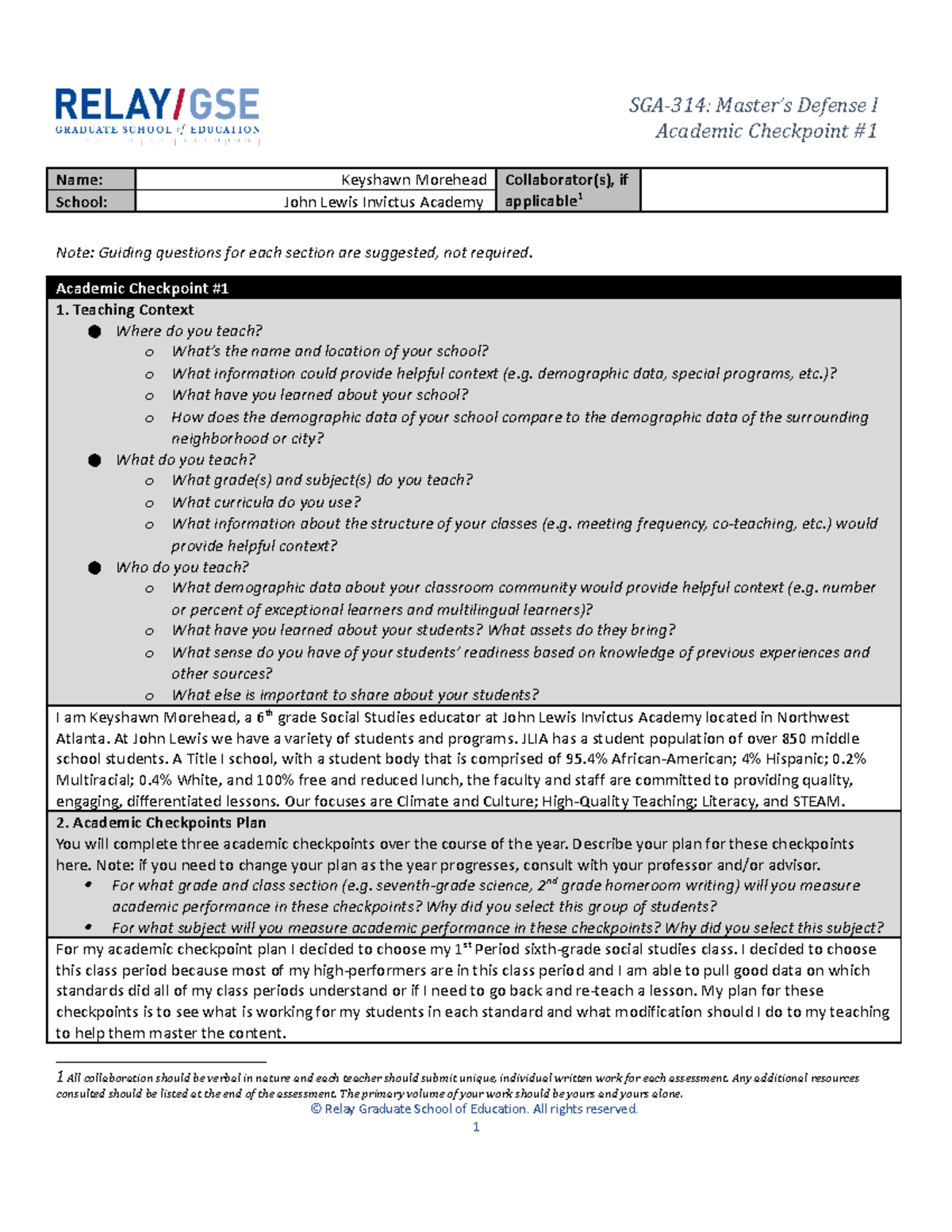 SGA-314 Academic Checkpoint 1 - SGA-314: Master’s Defense I Academic ...