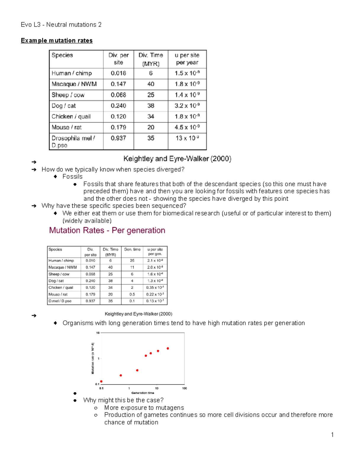 Evo L3 - Neutral mutations 2 - Example mutation rates How do we ...