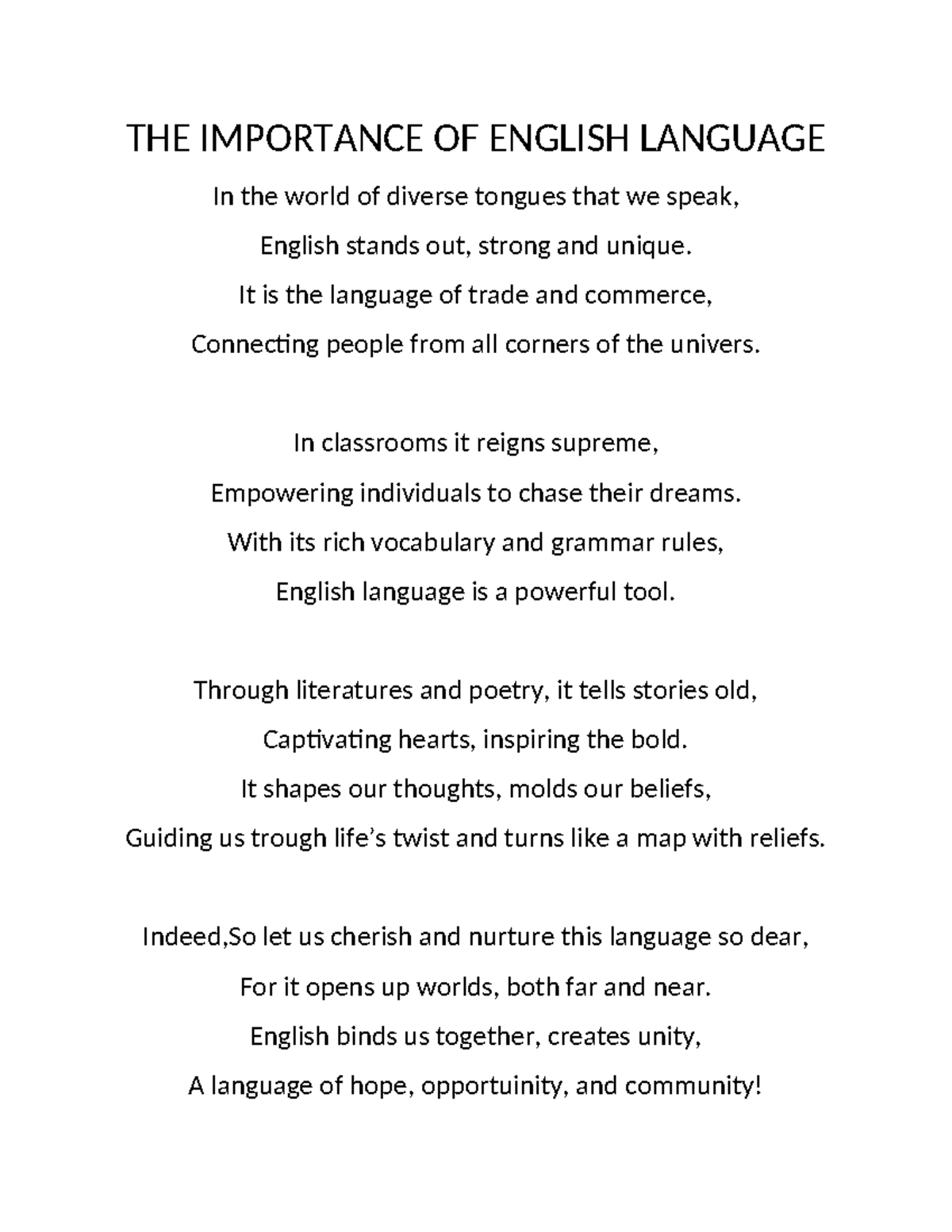 THE Importance OF English Language - THE IMPORTANCE OF ENGLISH LANGUAGE ...