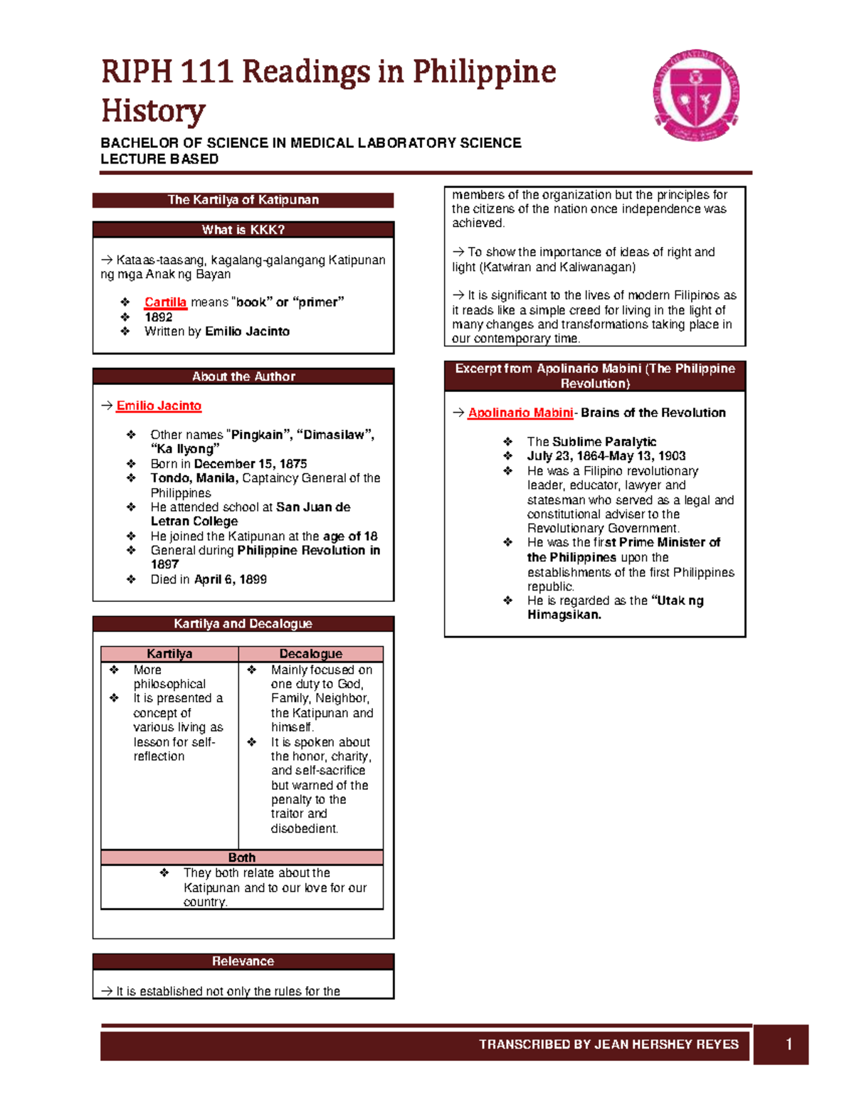 Lesson 5 KKK - RIPH 111 Readings in Philippine History BACHELOR OF SCIENCE IN MEDICAL LABORATORY ...