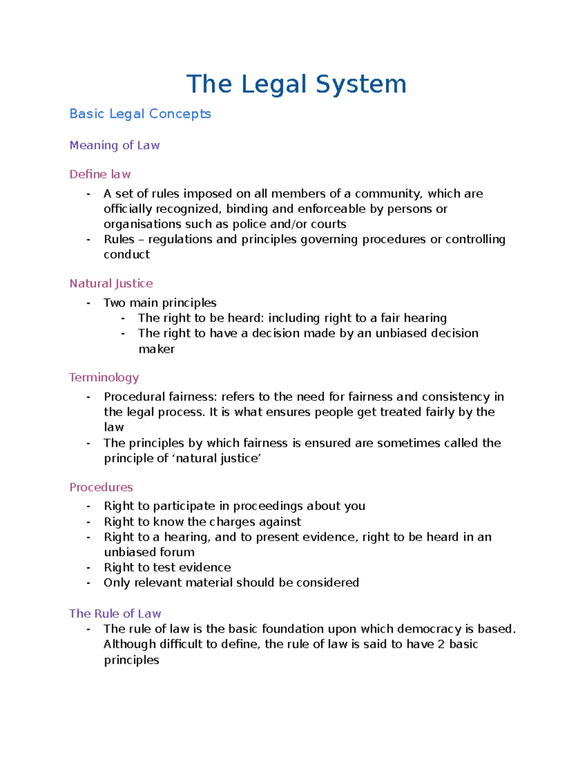 Legal Studies - Basic Legal Concepts Notes - The Legal System Basic ...