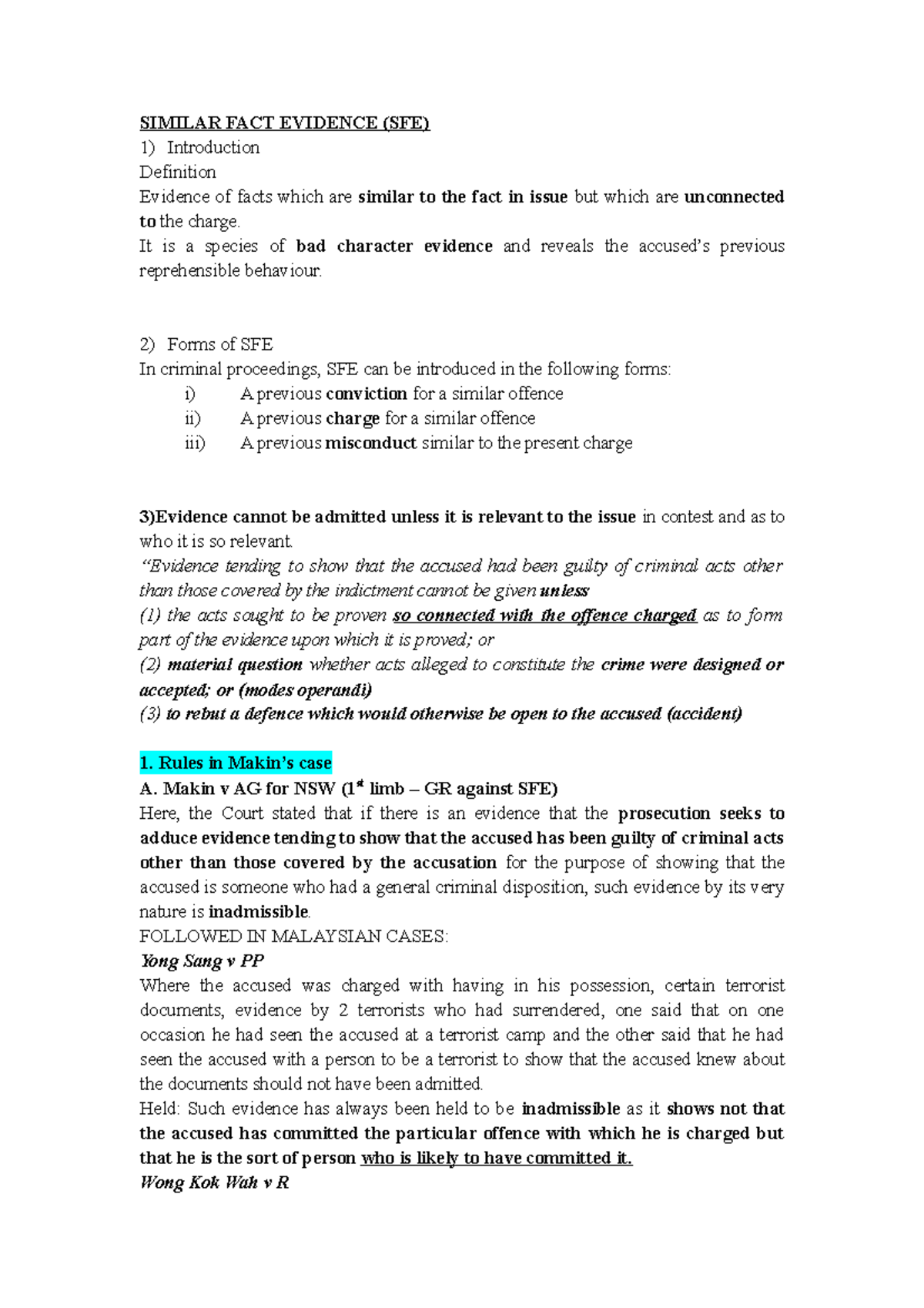 Tutorial 1 Answer - SIMILAR FACT EVIDENCE (SFE) Introduction Definition ...