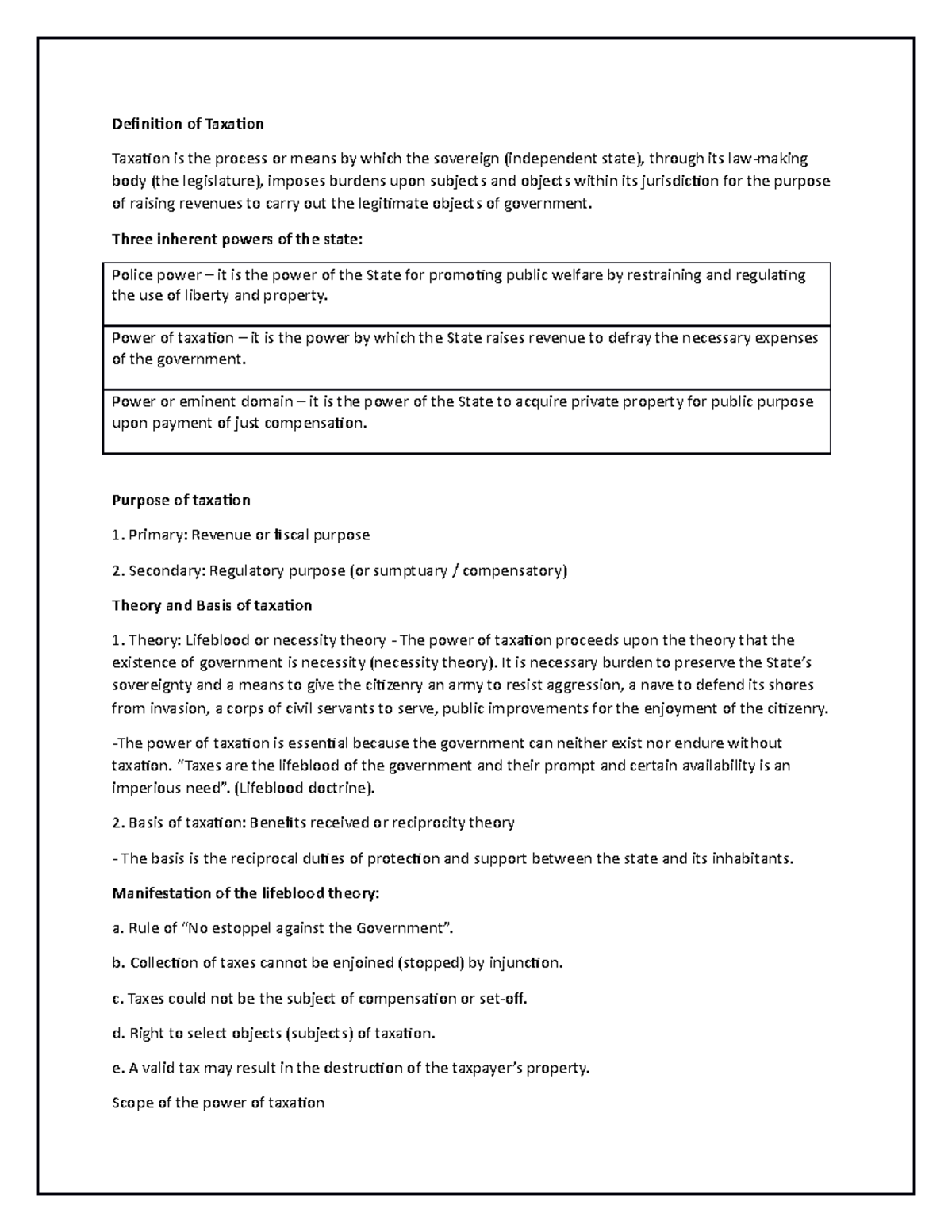 Taxation reviewer chapter 1 - Definition of Taxation Taxation is the ...