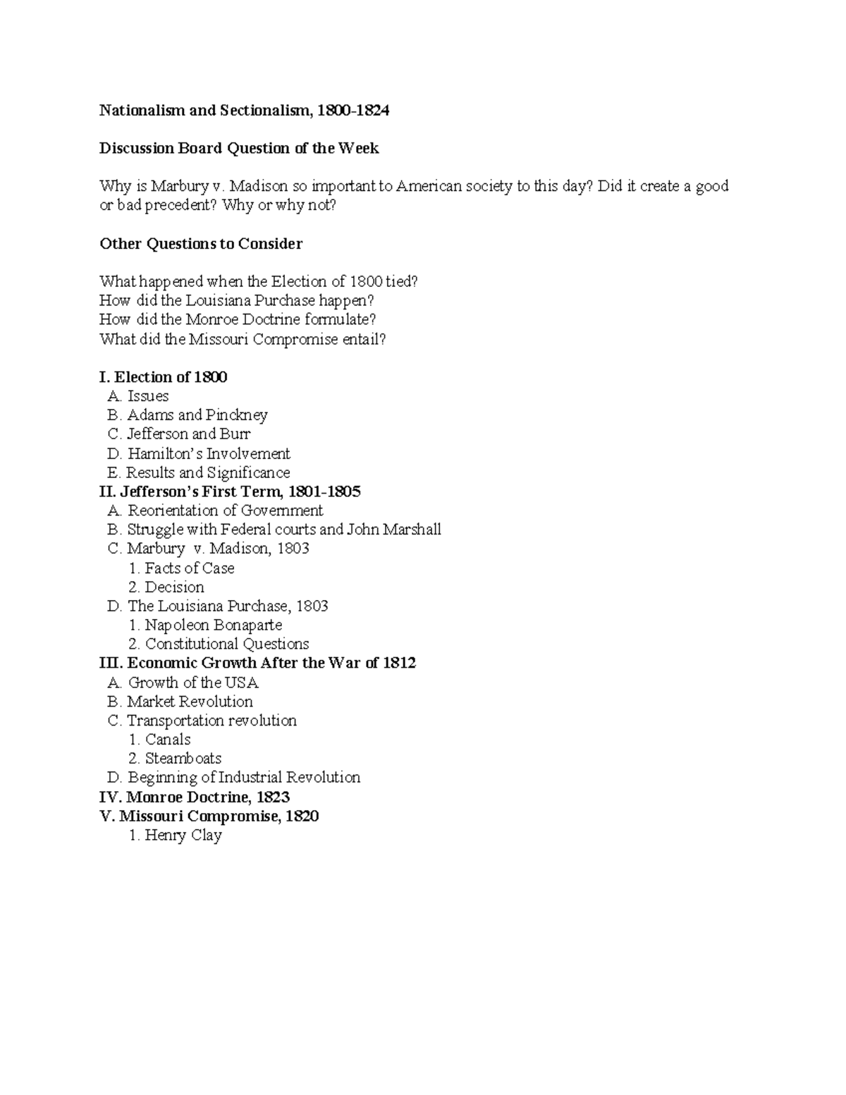 Nationalism and Sectionalism - Madison so important to American society ...