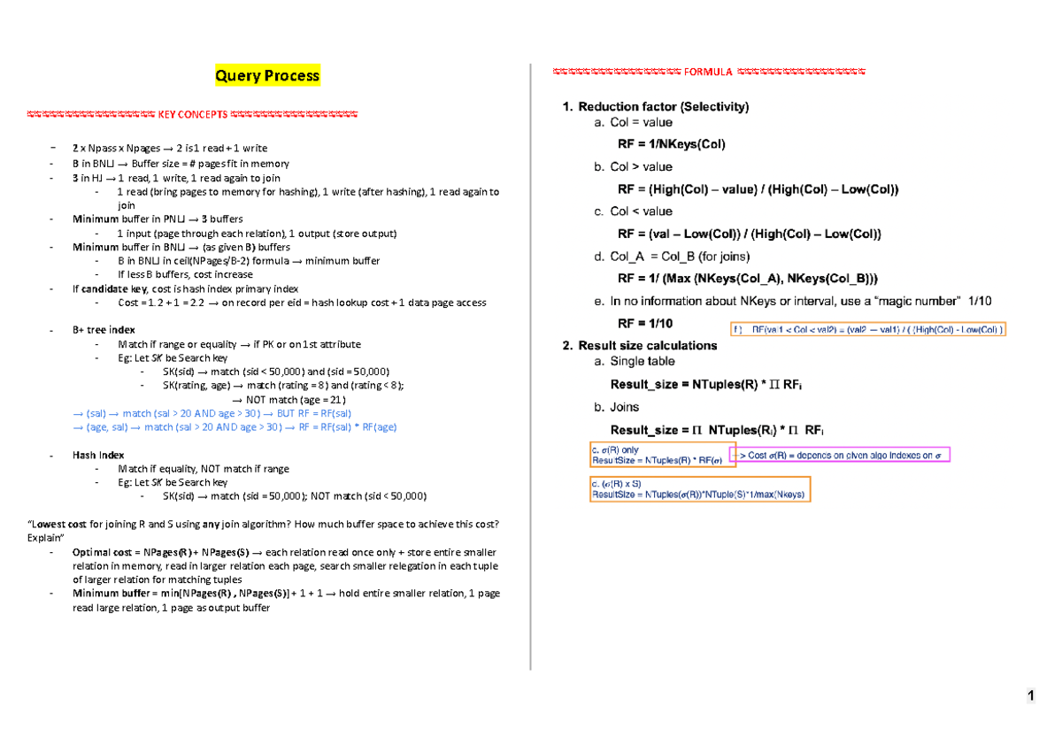 INFO20003 Cheat Sheet Exam H1 open book - Query Process ↹↹↹↹↹↹↹↹↹↹↹↹↹↹↹ ...