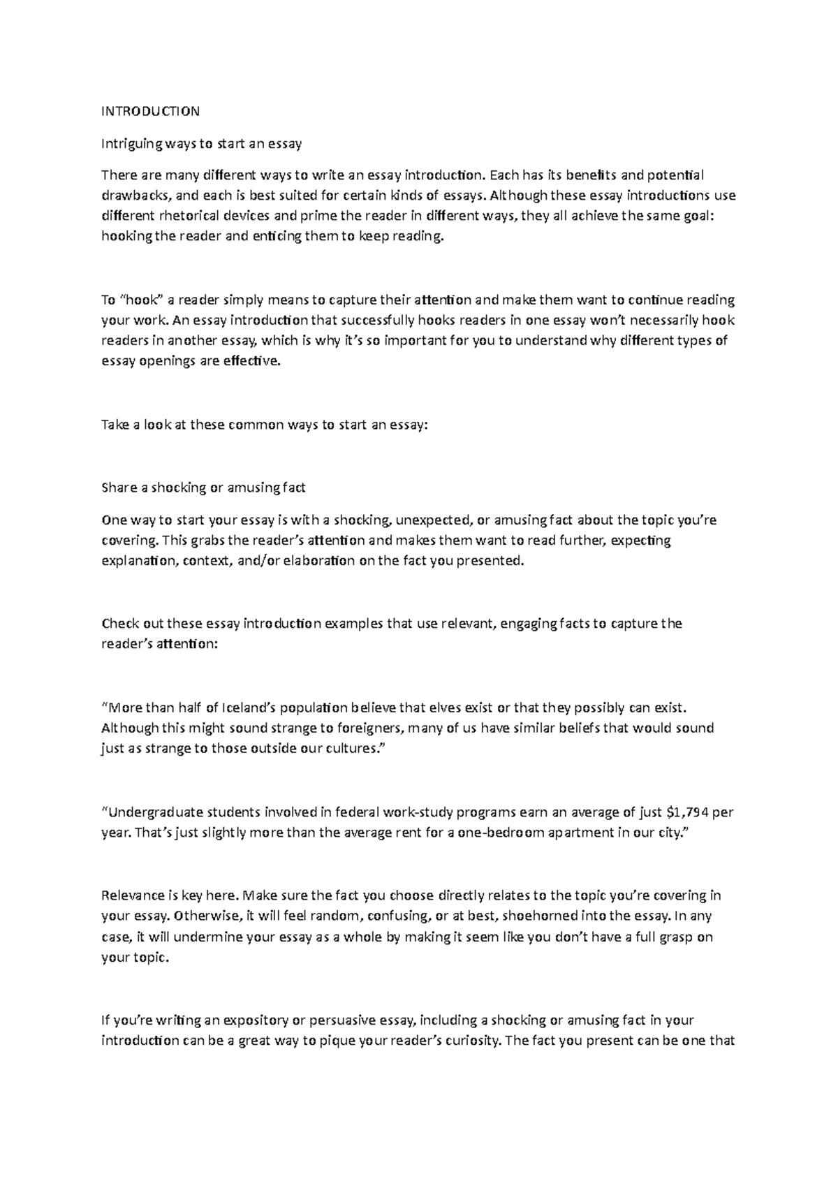 Introduction for writing essay FREE - INTRODUCTION Intriguing ways to ...