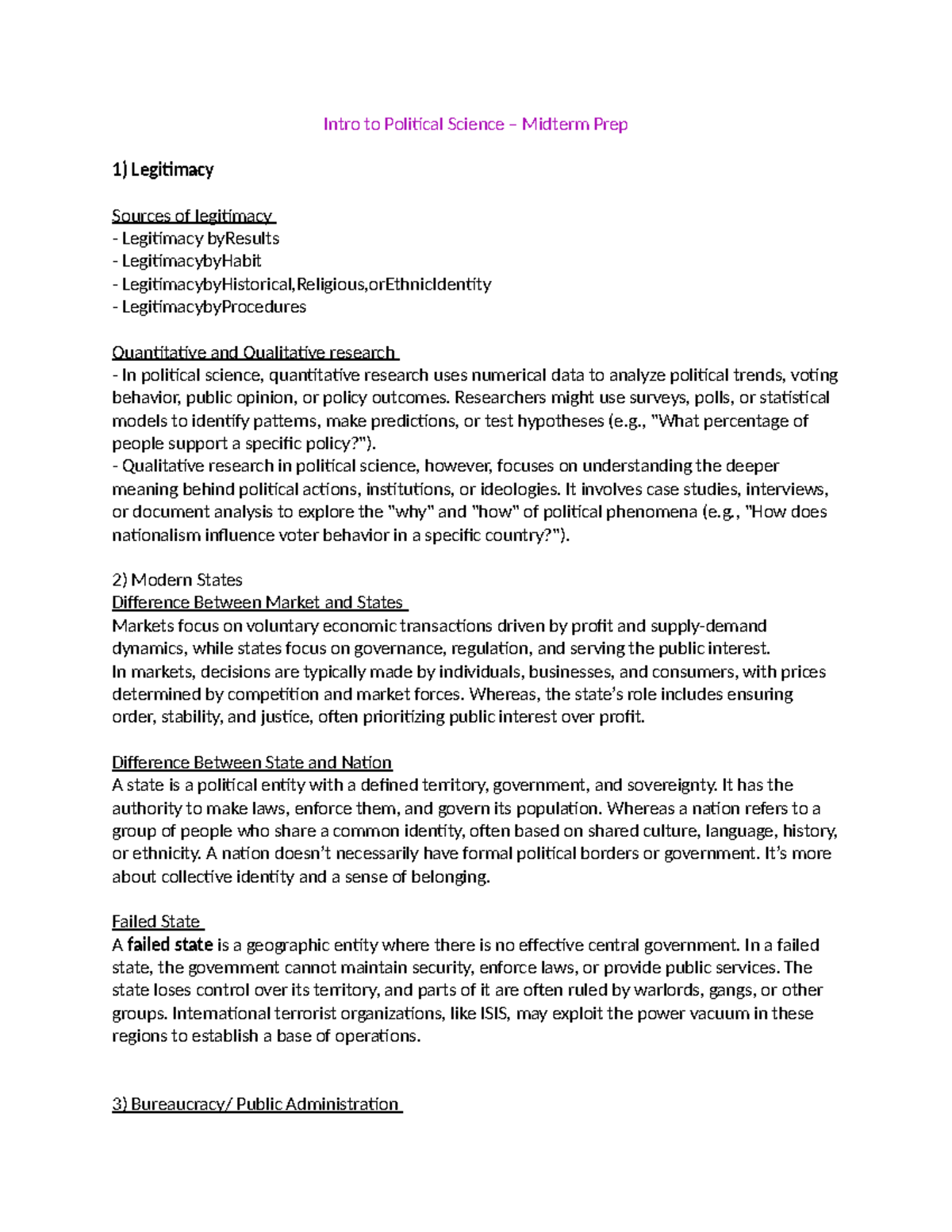 Politics Midterm - Intro to Political Science – Midterm Prep Legitimacy ...
