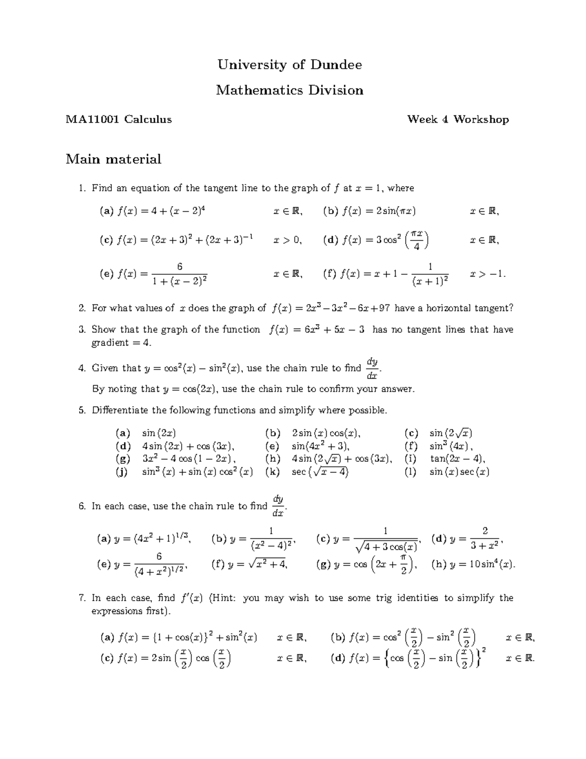 MA11001 Calculus W4 - University of Dundee Mathematics Division MA11001 ...