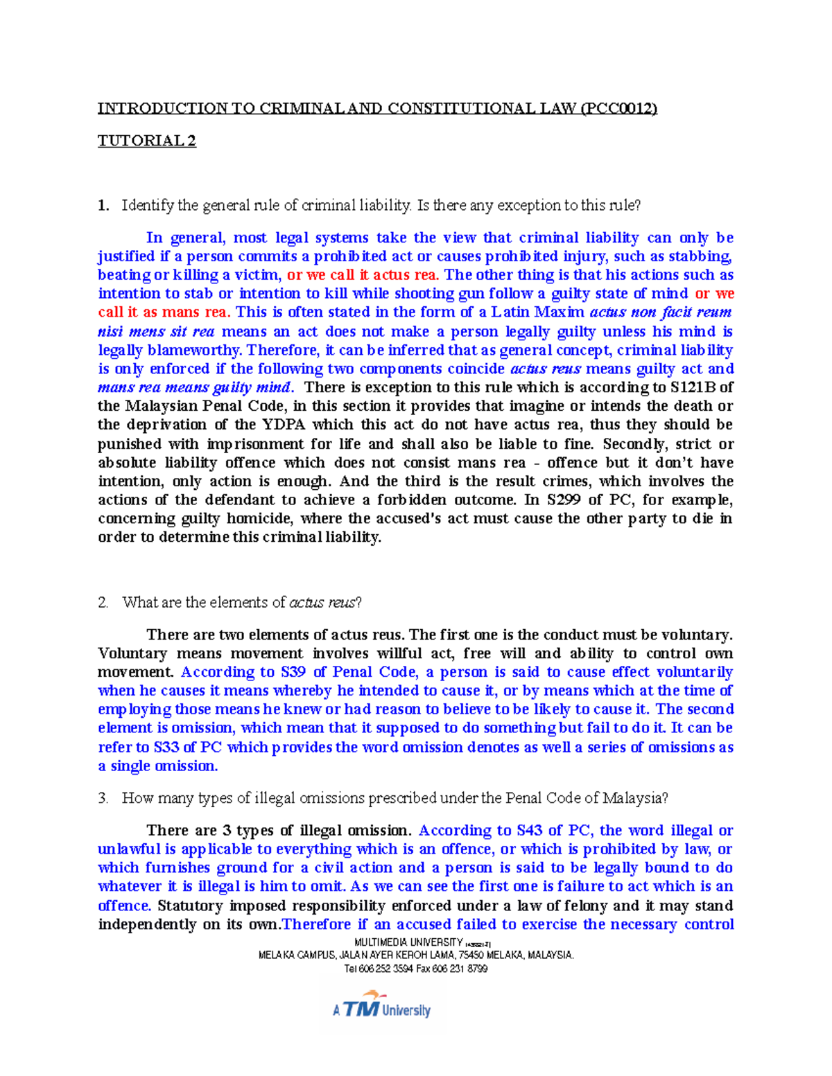 361197 Tutorial 2 Goodluck Introduction To Criminal And Constitutional Law Pcc0012 