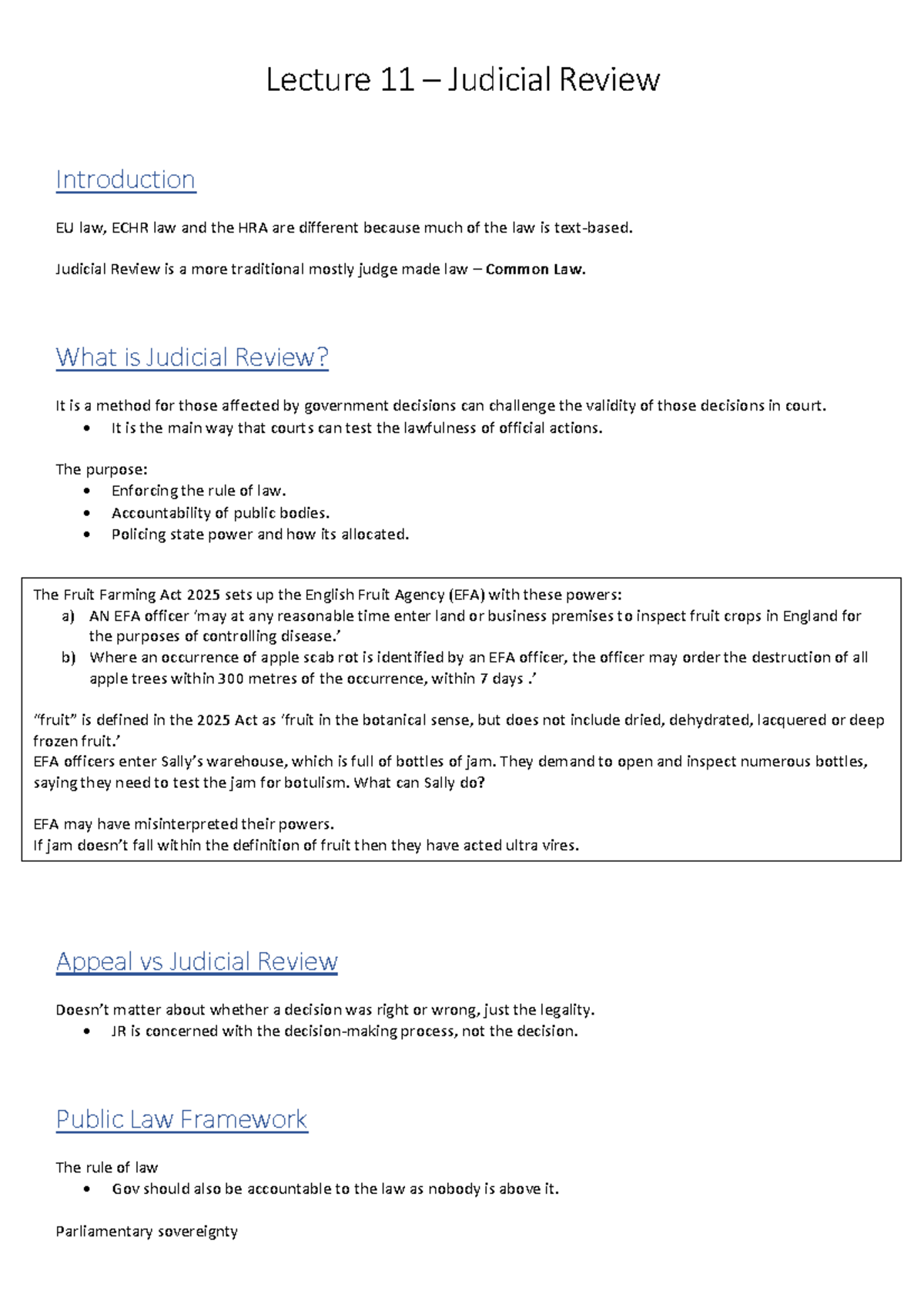 Judicial Review lecture 11 notes - Lecture 11 – Judicial Review ...
