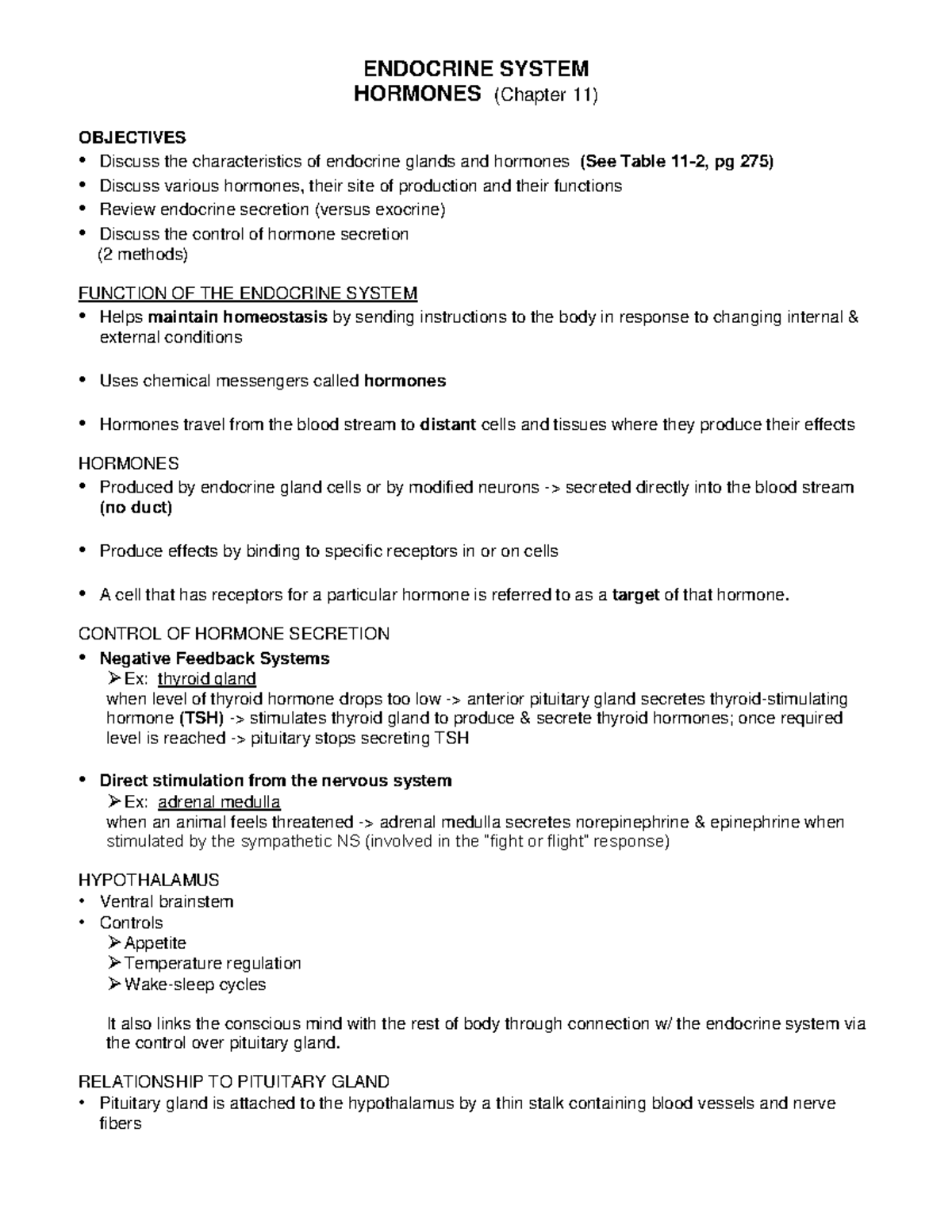 Endocrine System - Vet tech notes - ENDOCRINE SYSTEM HORMONES (Chapter ...
