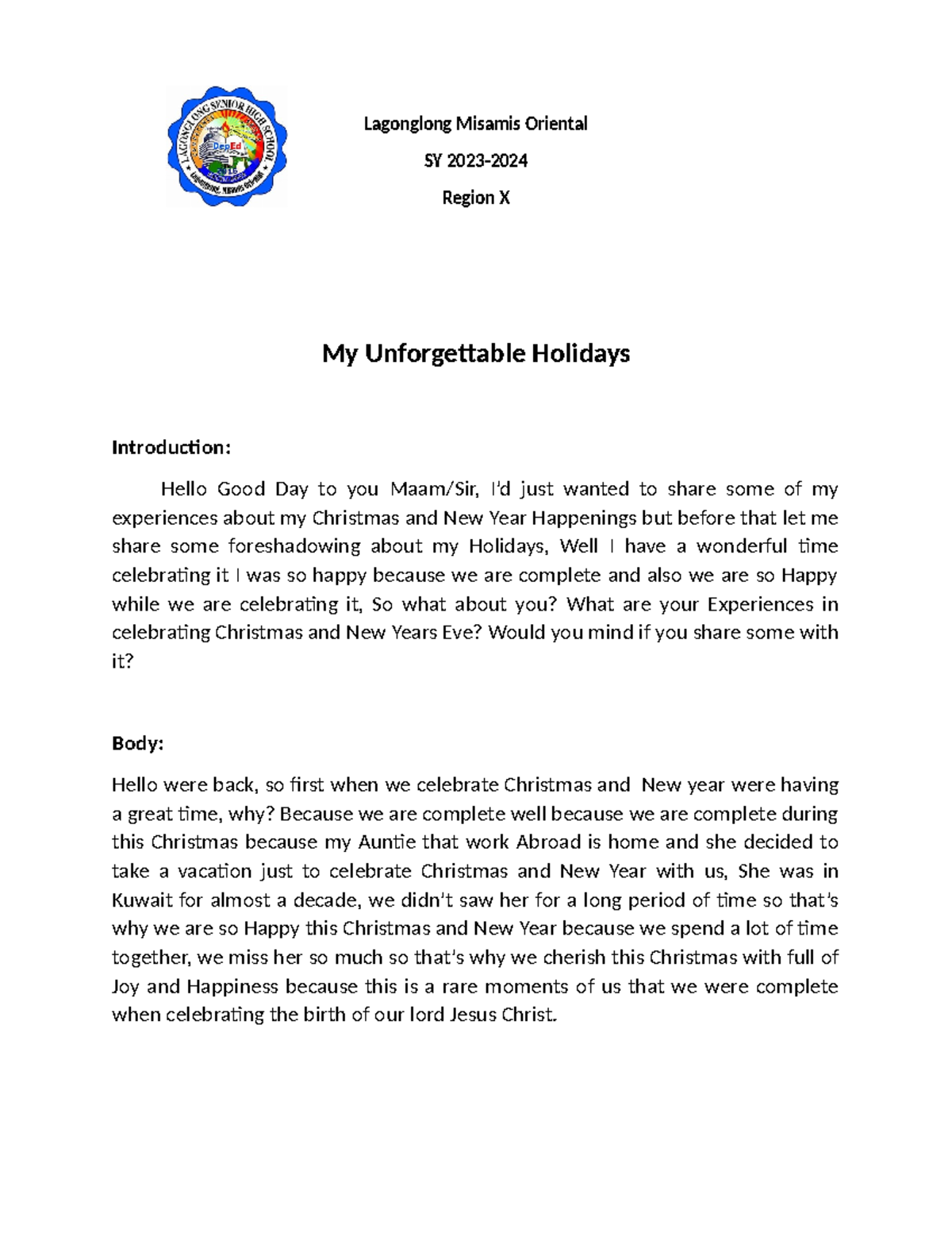 Ohaha - Lagonglong Misamis Oriental SY 2023- Region X My Unforgettable ...