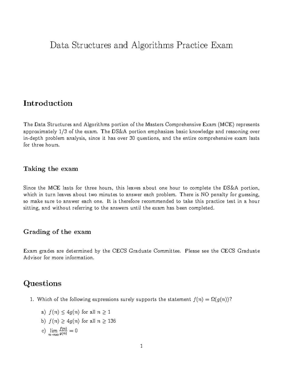 Exam Exams On Introduction Programming Algorithm Data Structures 1894