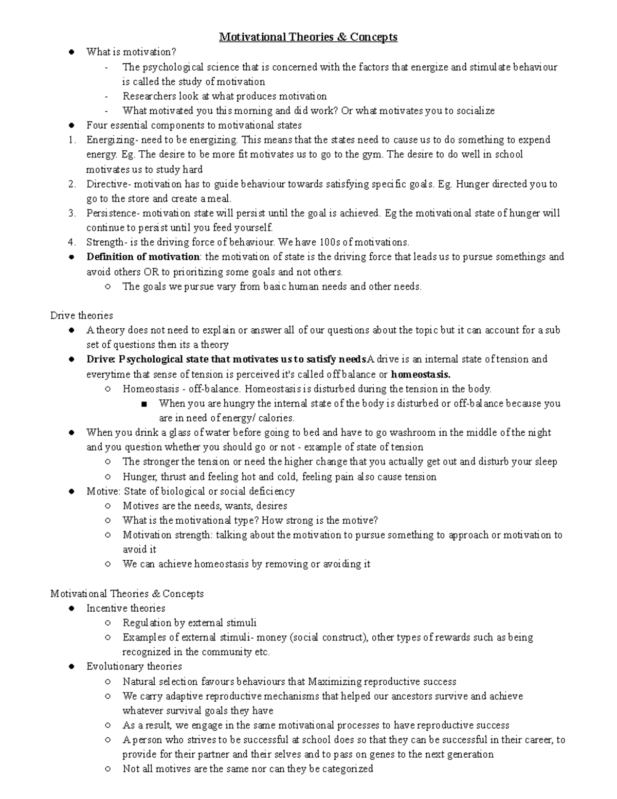 Motivation Lecture 1 - psyc1002 - Motivational Theories & Concepts What ...