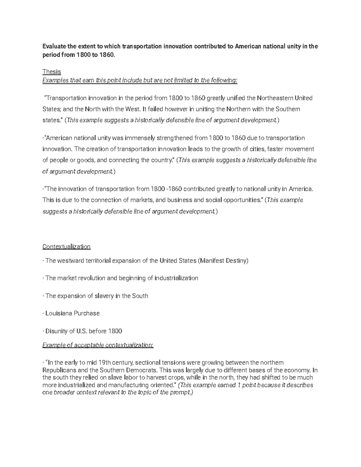 4A DBQ Outline - Evaluate the extent to which transportation innovation ...