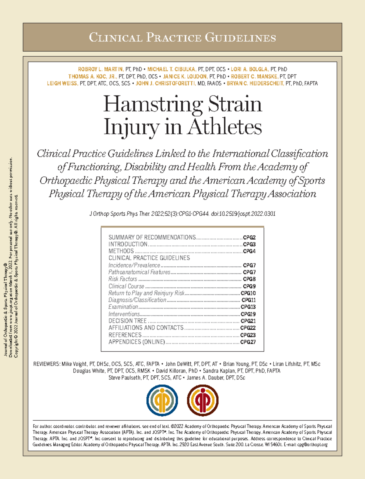 Hamstring Strain Injury in Athletes - Clinical Practice Guidelines ...