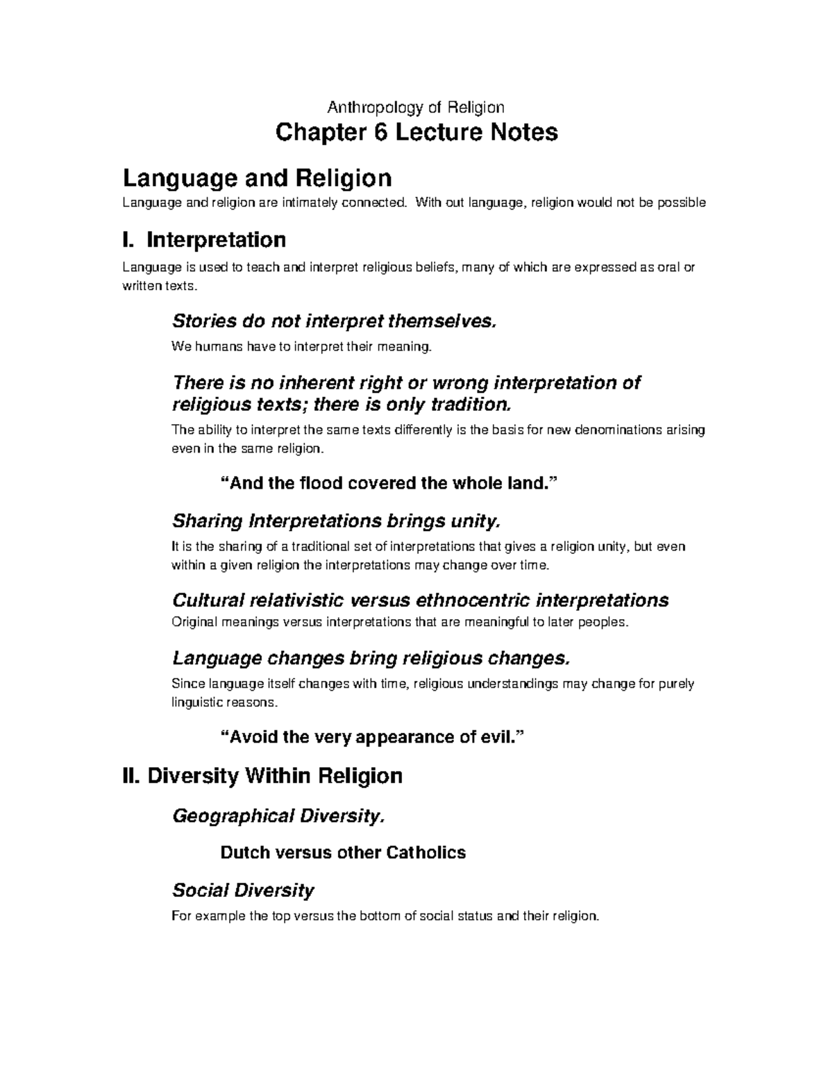 Ch6 notes - Anthropology of Religion Chapter 6 Lecture Notes Language ...