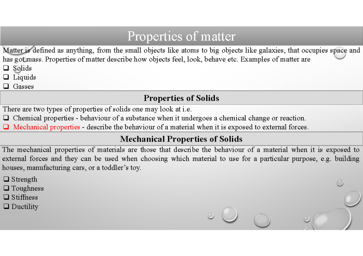 Lecture 1314 Slides - Properties of matter Matter is defined as ...
