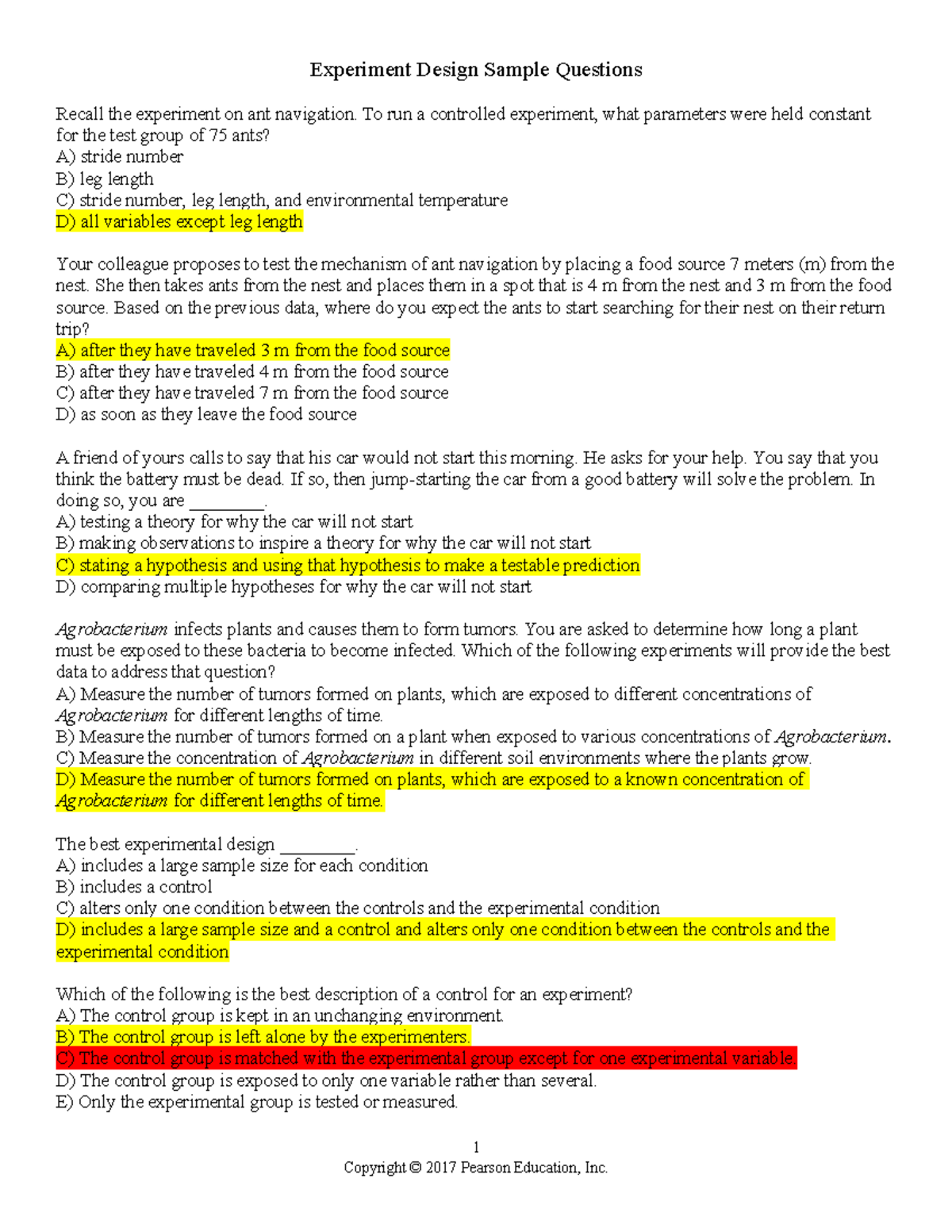 1- Experiment Design Sample Questions - Experiment Design Sample ...