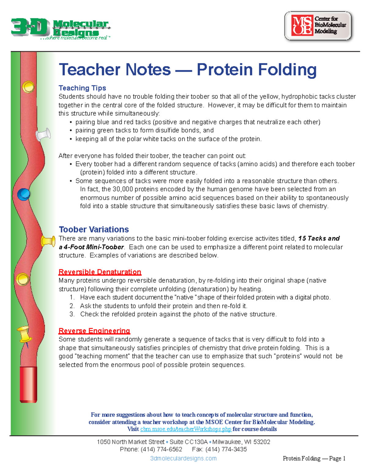 Protein Folding Teacher Notes - .. .where molecules become realTM 1050 ...