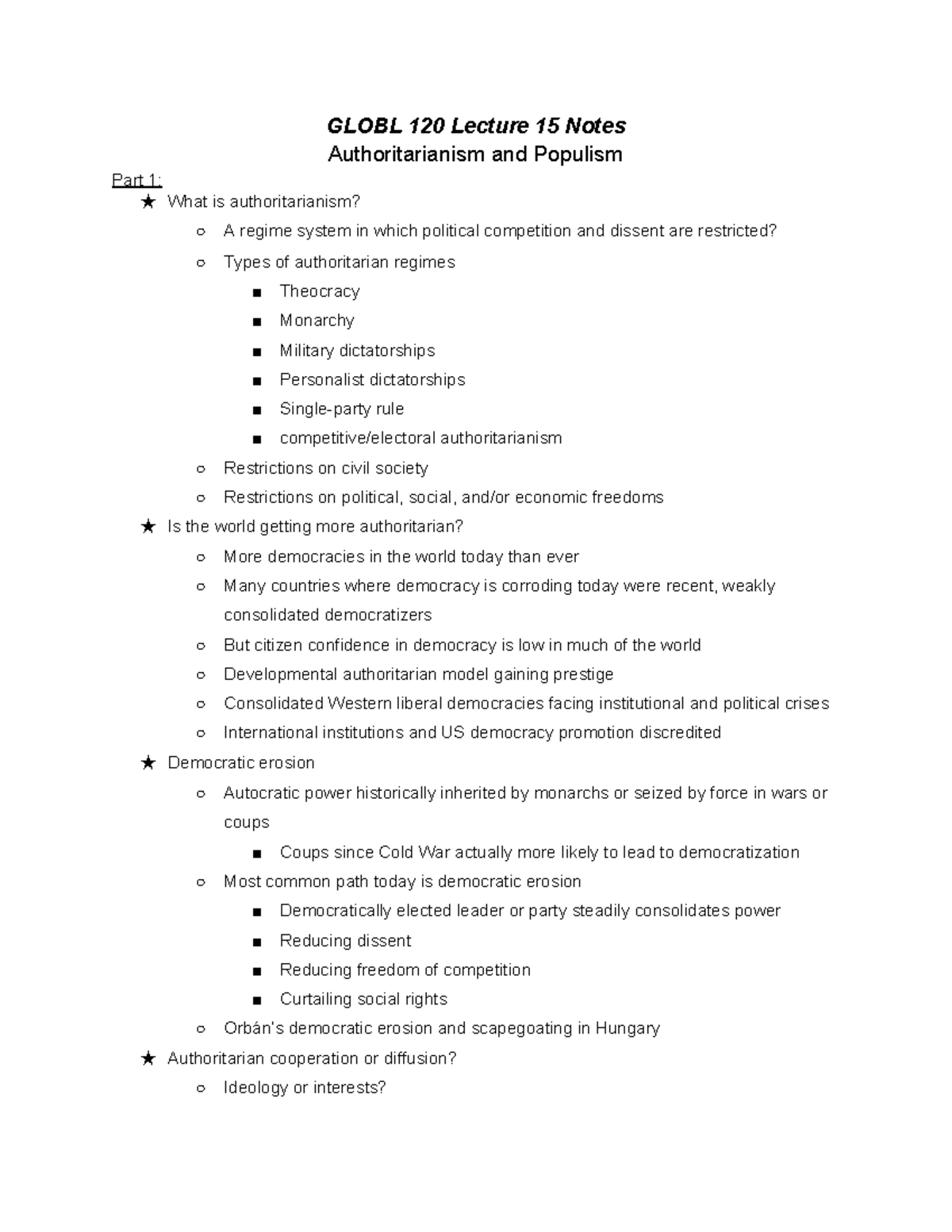 Globl 120 Lecture 15 Notes - GLOBL 120 Lecture 15 Notes ...