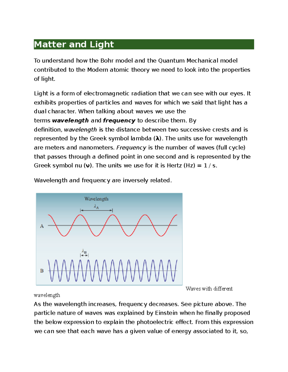 Matter and Light - Lecture notes Chapter 7 - Matter and Light To ...