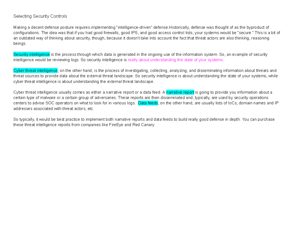 Security and Threat Intelligence - Selecting Security Controls Making a ...