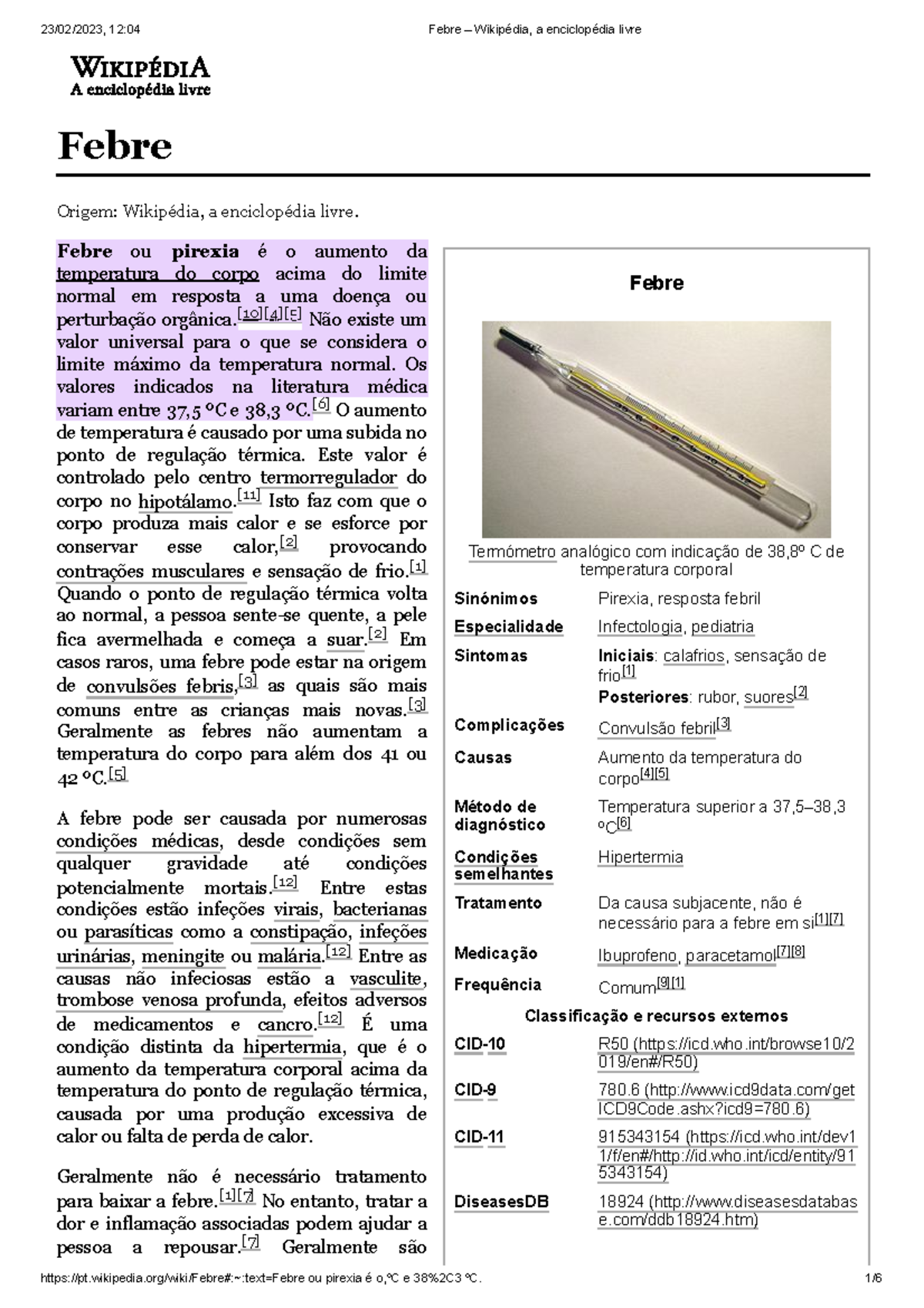 Febre – Wikipédia, a enciclopédia livre - Febre Termómetro analógico ...