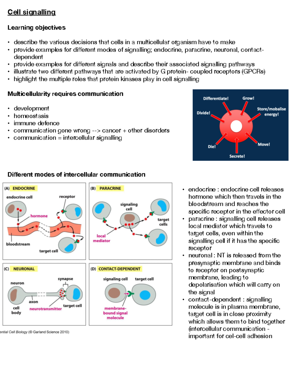 L12 - cell signalling - Cell signalling Learning objectives describe ...