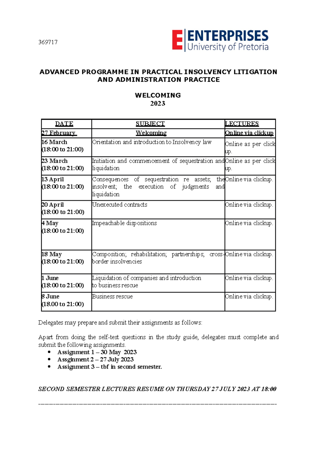 Advanced Programme IN Practical Insolvency Litigation AND ...