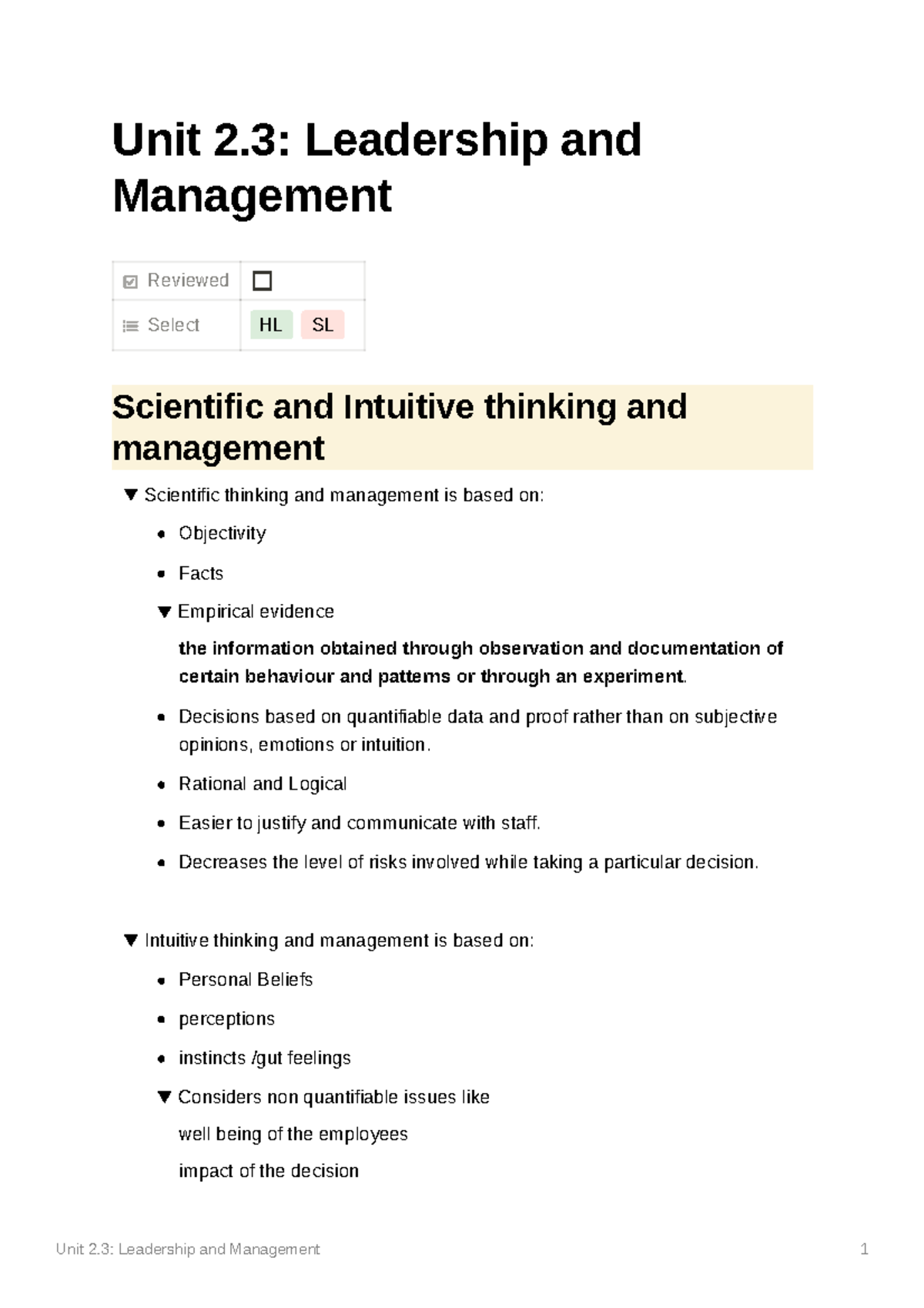 Unit 2.3: Leadership and Management - Unit 2: Leadership and Management ...