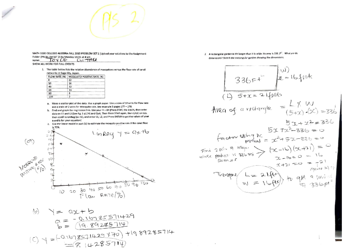 Problem set 2 - Statistics math practice - ( ns 2. MATH 1100 COLLEGE ...