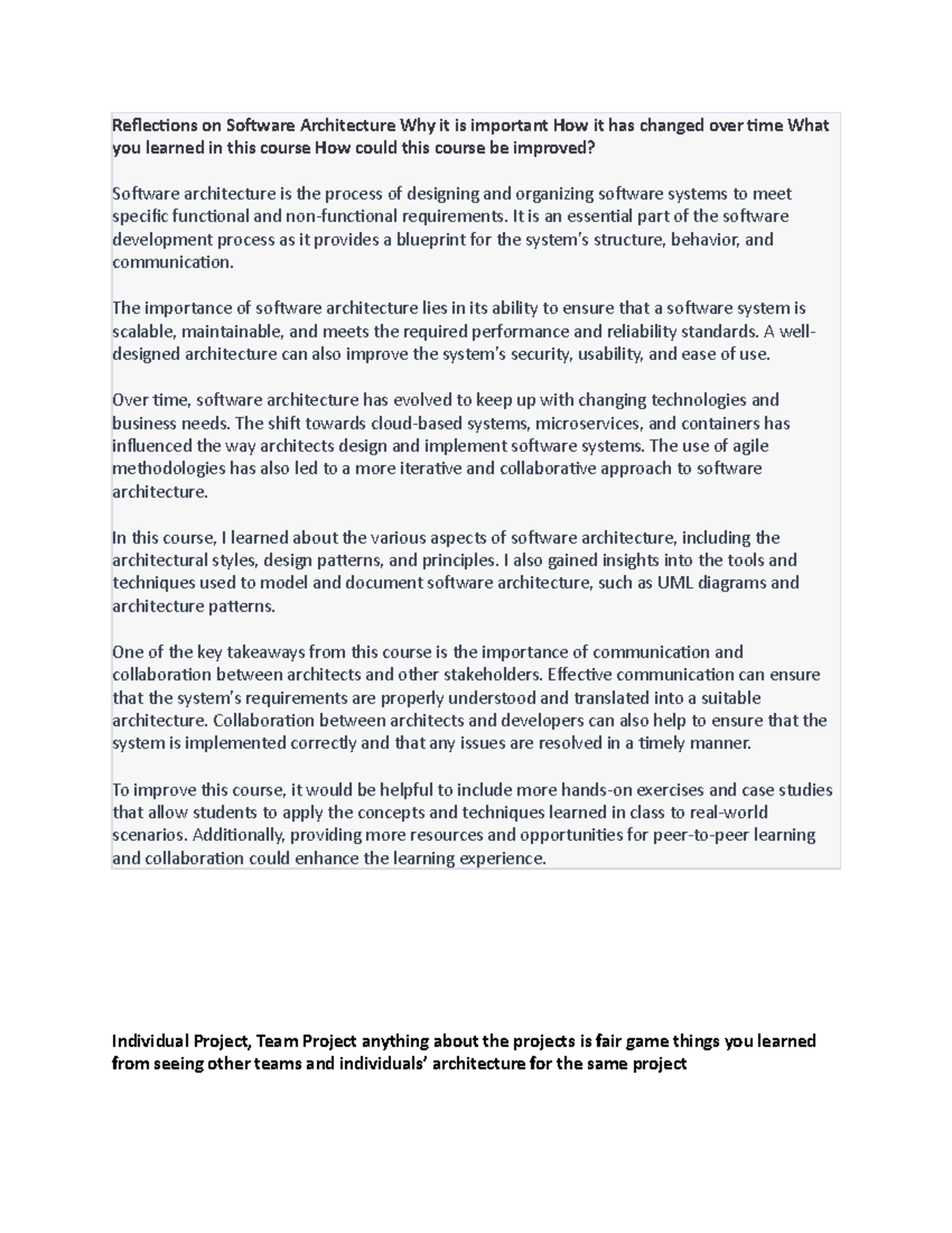 Upl 20 - assignment - Reflections on Software Architecture Why it is ...