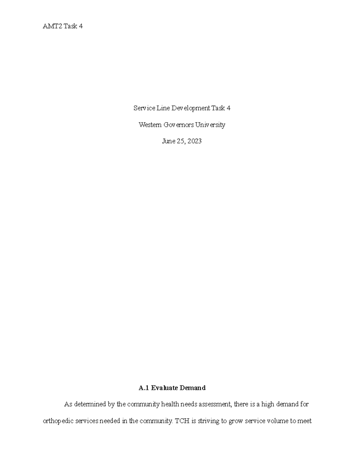 AMT2 Task 4 - Task 4 - Service Line Development Task 4 Western ...
