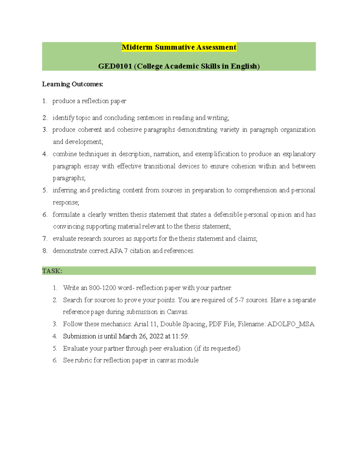 GED0101 Midterm Summative Assessment - Midterm Summative Assessment ...