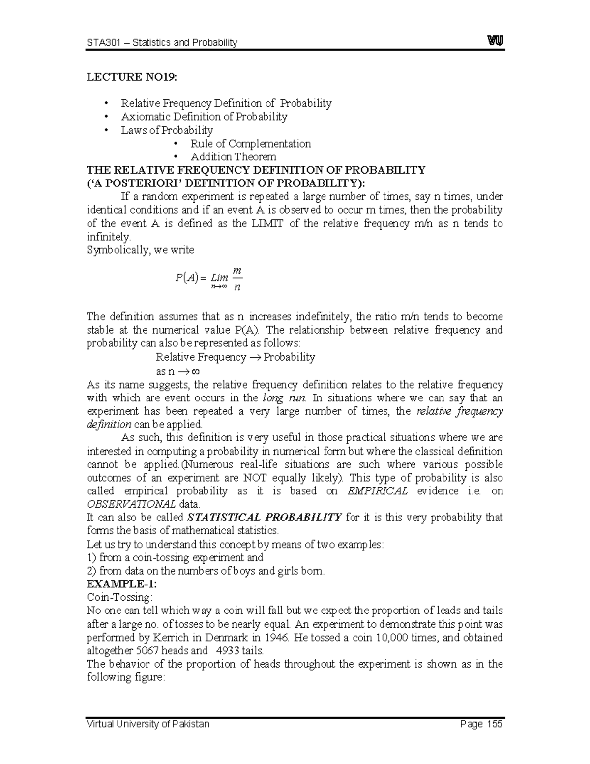 Lecture 19 - Notes - LECTURE NO19: Relative Frequency Definition of ...