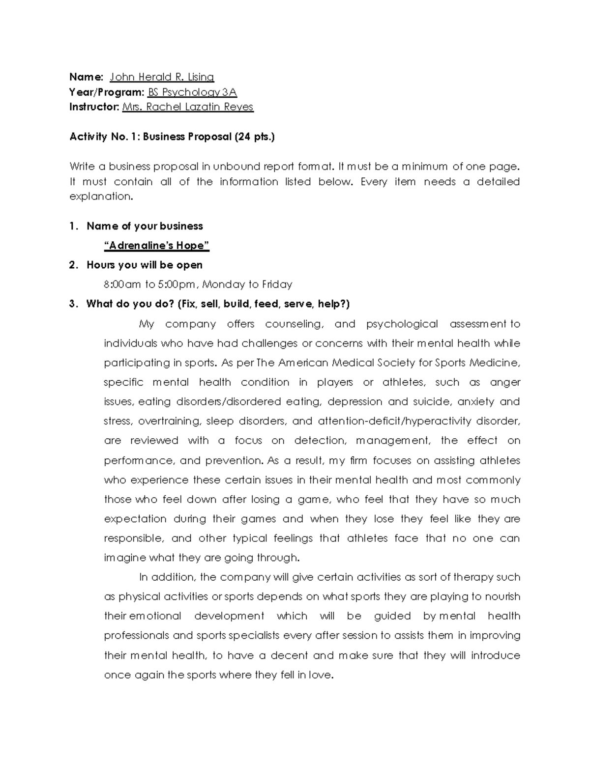 Lising, John Herald R. Create your own Business Psych 3A - Name: John ...