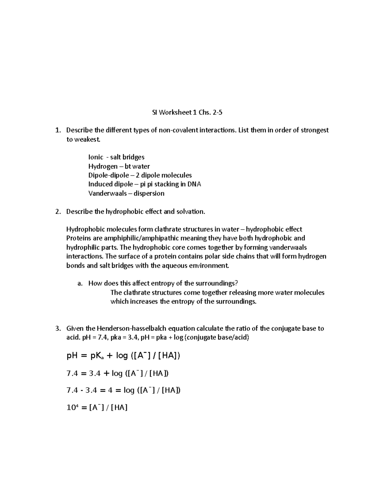 SI Worksheet 1 key - SI questions and answers - SI Worksheet 1 Chs. 2-5 ...