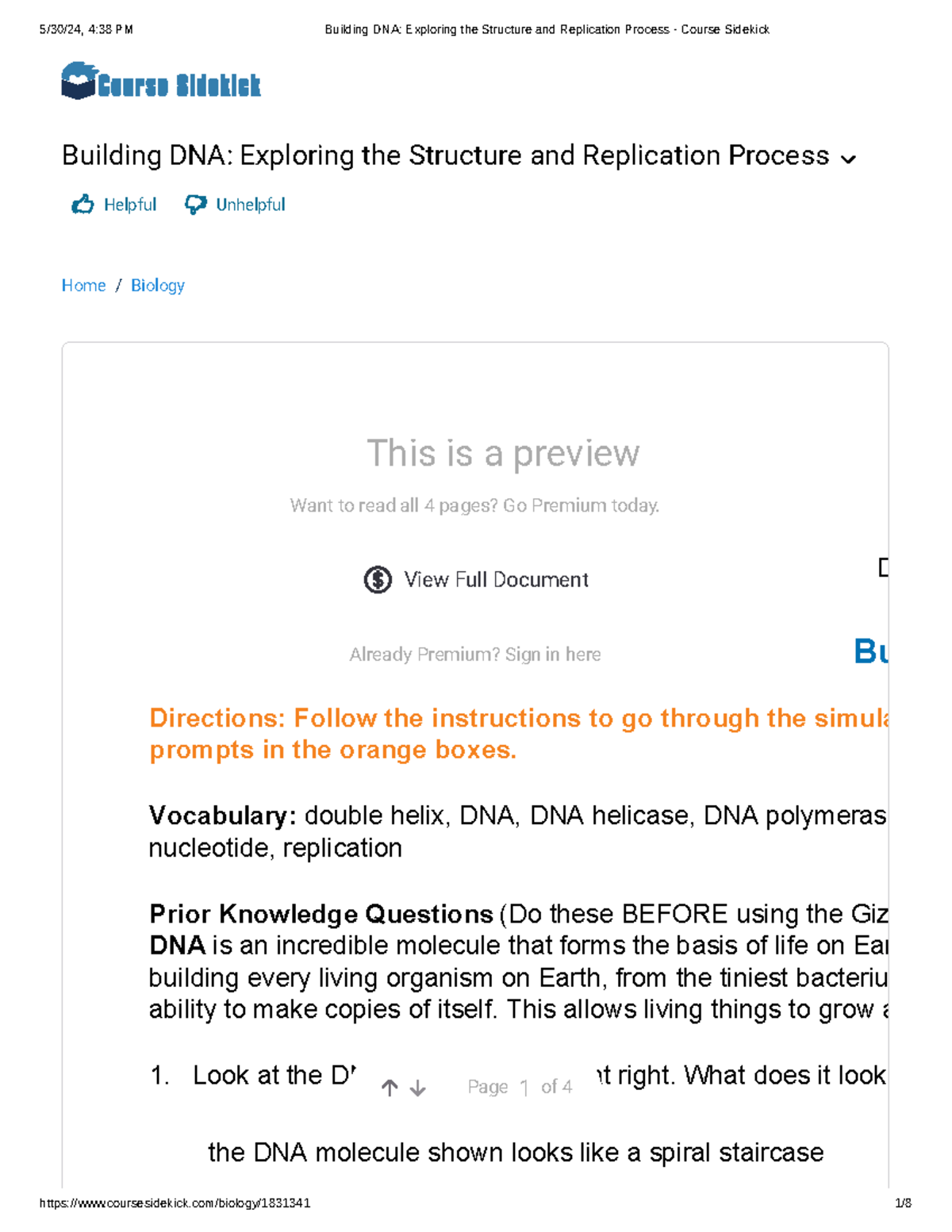 Building DNA Exploring the Structure and Replication Process - Course ...