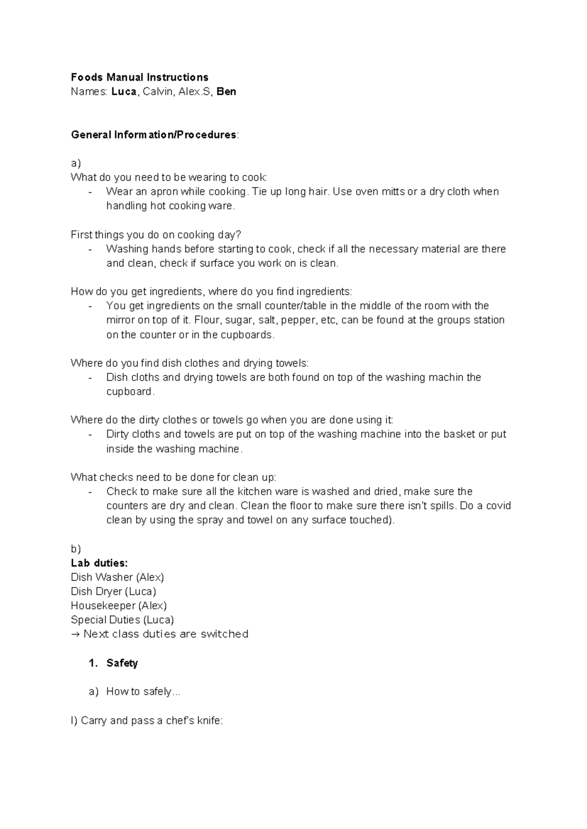 Foods Manual Instructions - Foods Manual Instructions Names: Luca ...