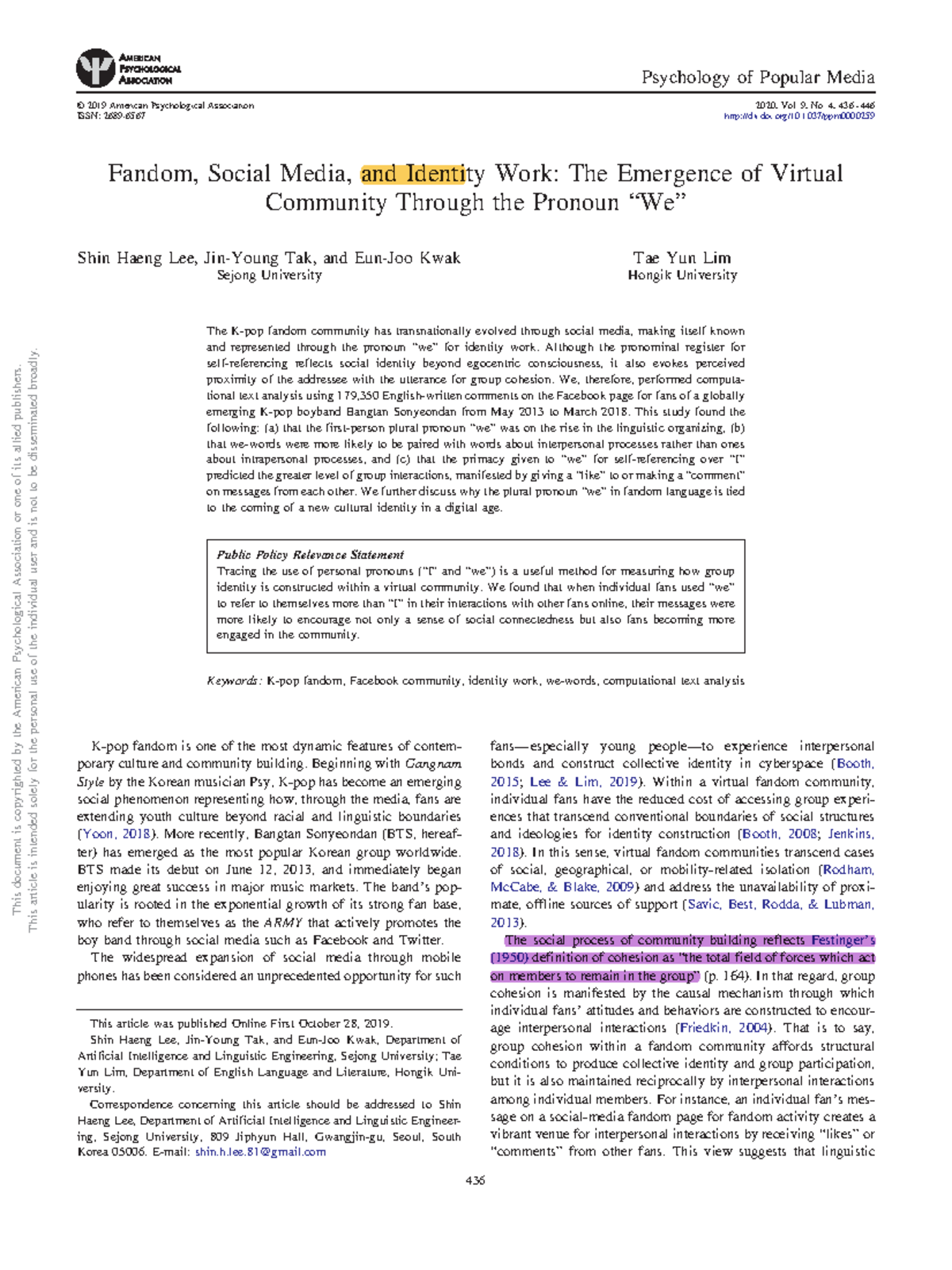 Fandom, Social Media, and Identity Work The Emergence of Virtual ...