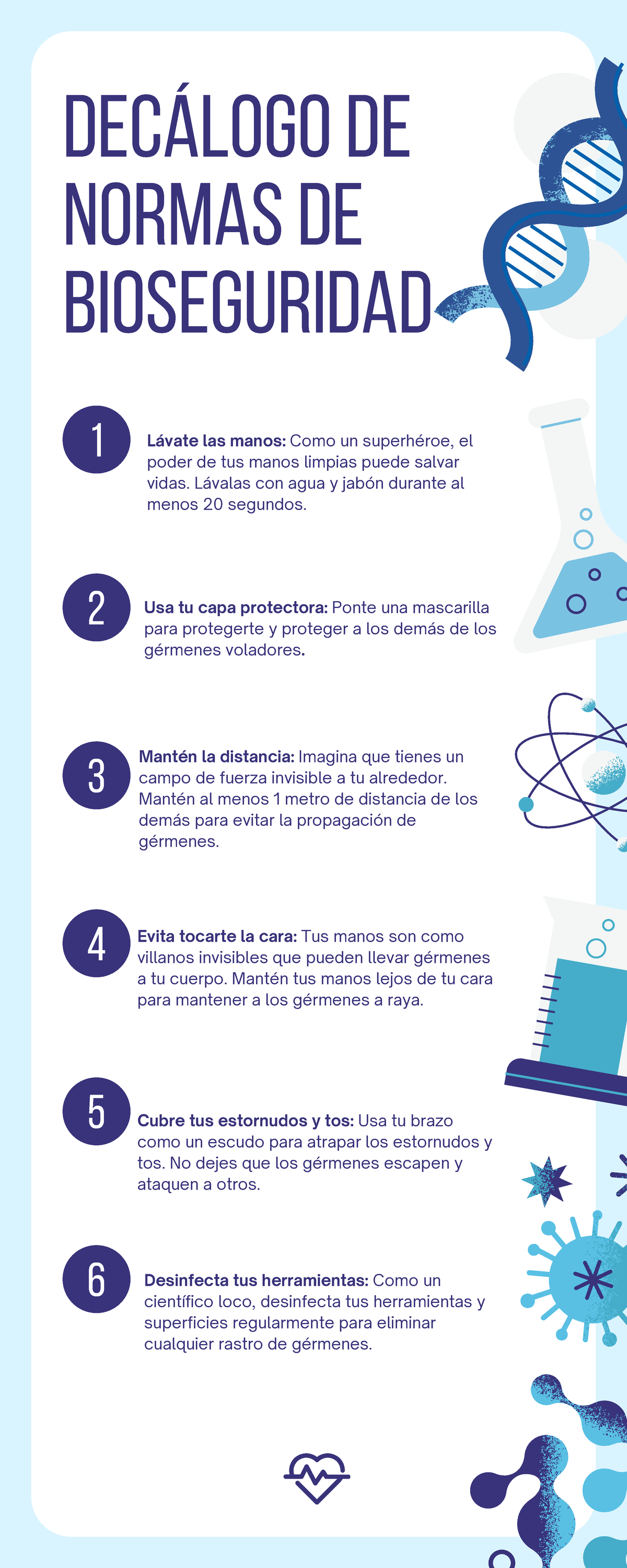 Infografía Bioseguridad Ilustrativo Azul - 1 2 3 4 5 6 DECÁLOGO DE ...