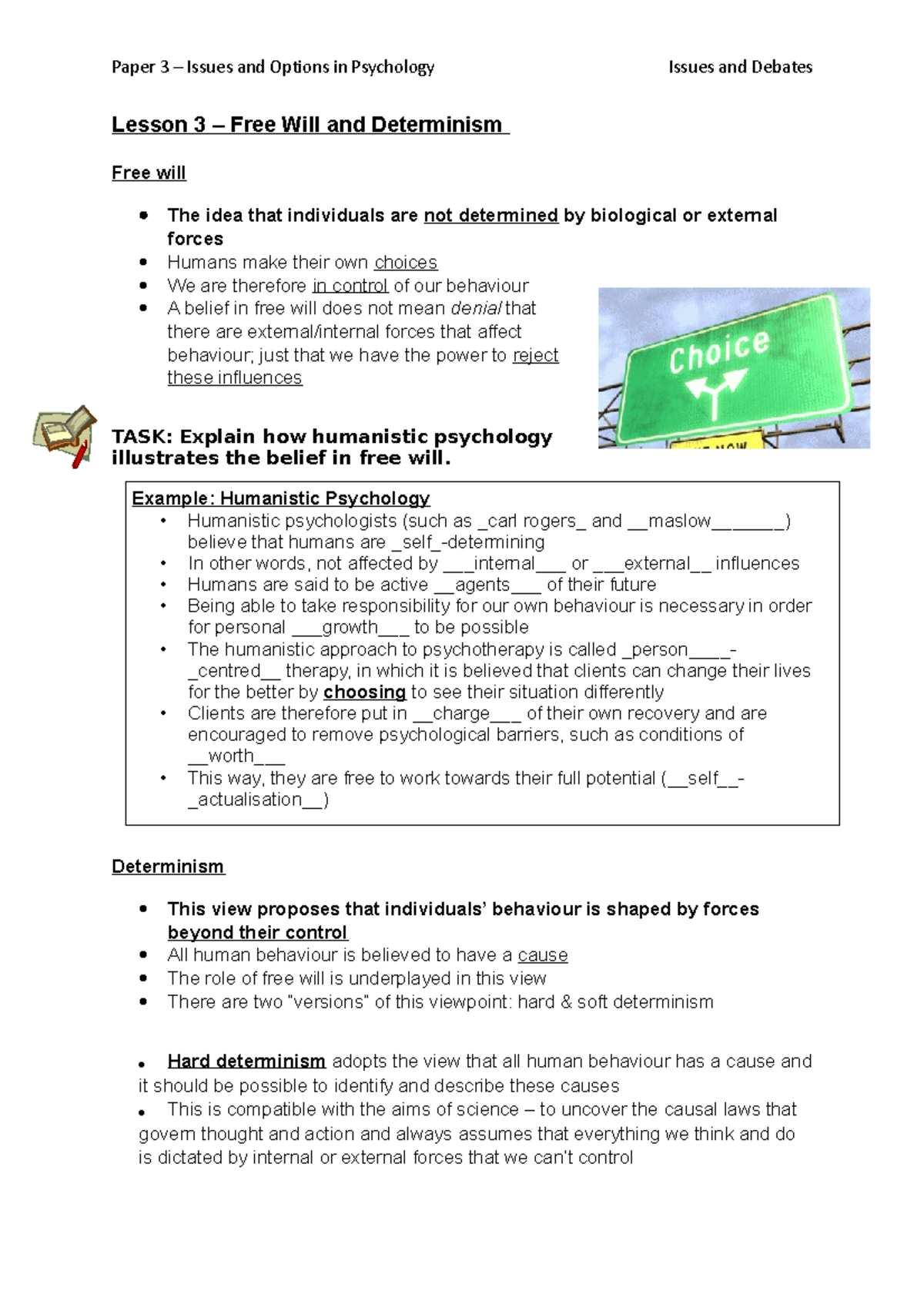 Free Will vs Determinism - Lesson 3 – Free Will and Determinism Free ...