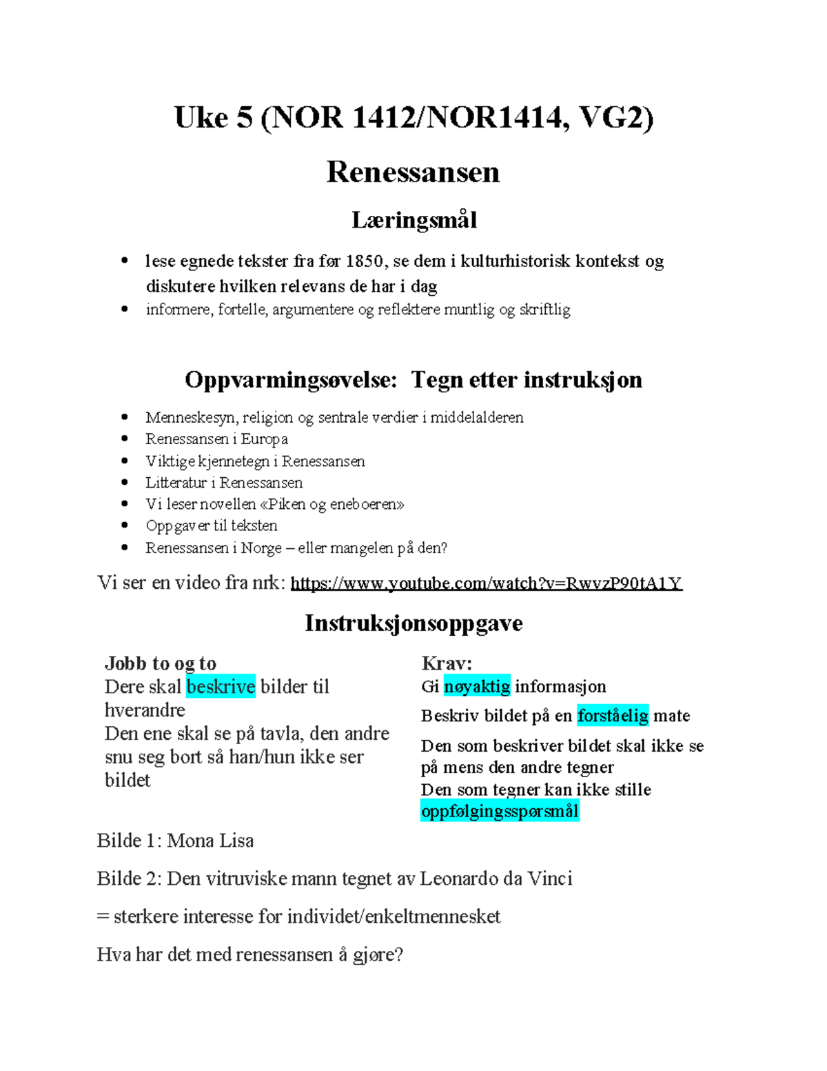 Renessansen (Uke 5, NOR 1412, NOR1414, VG2) - Uke 5 (NOR 1412/NOR1414 ...