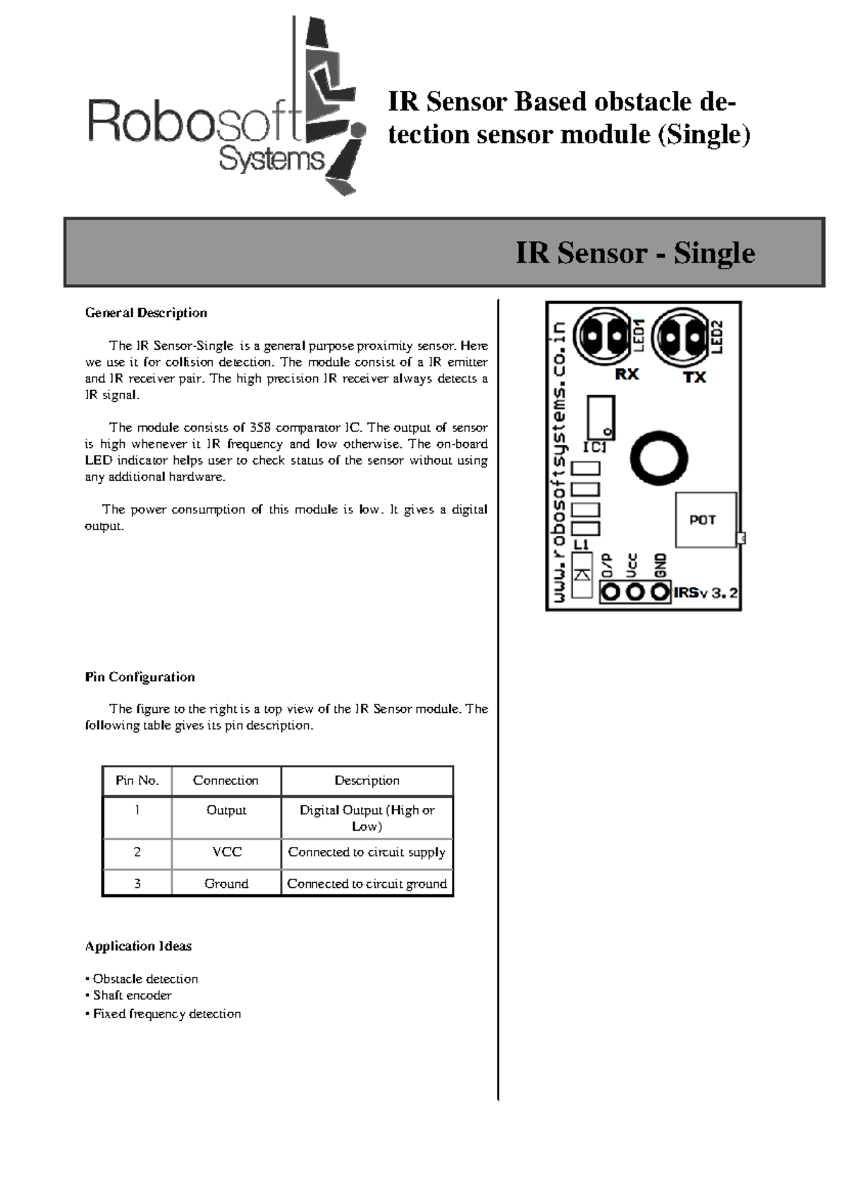 IR-Sensor-Datasheet - IR Sensor Based obstacle de- tection sensor ...